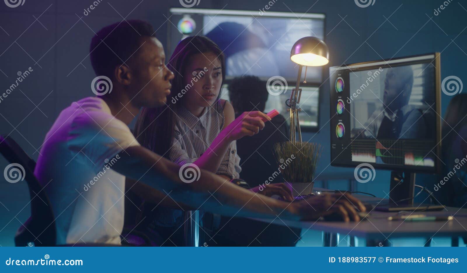 Video Editors at Work in Editing Room Stock Image - Image of studio ...