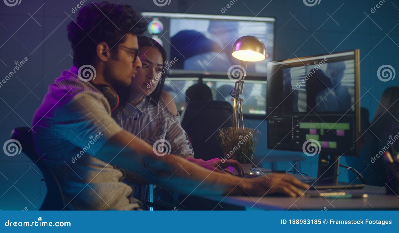 Video Editors at Work in Editing Room Stock Image - Image of colleague ...