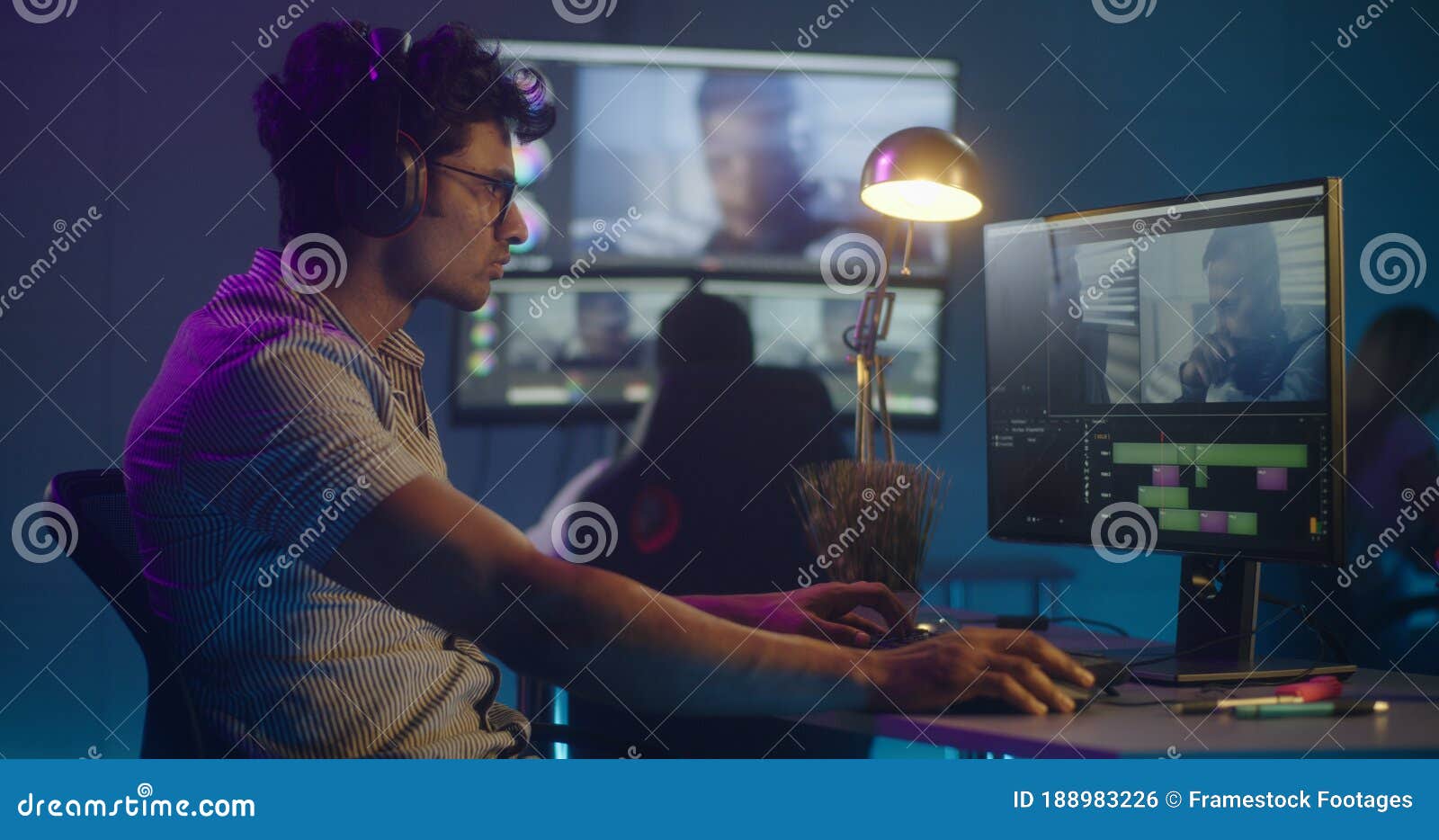 Video Editors at Work in Editing Room Stock Photo - Image of desk ...