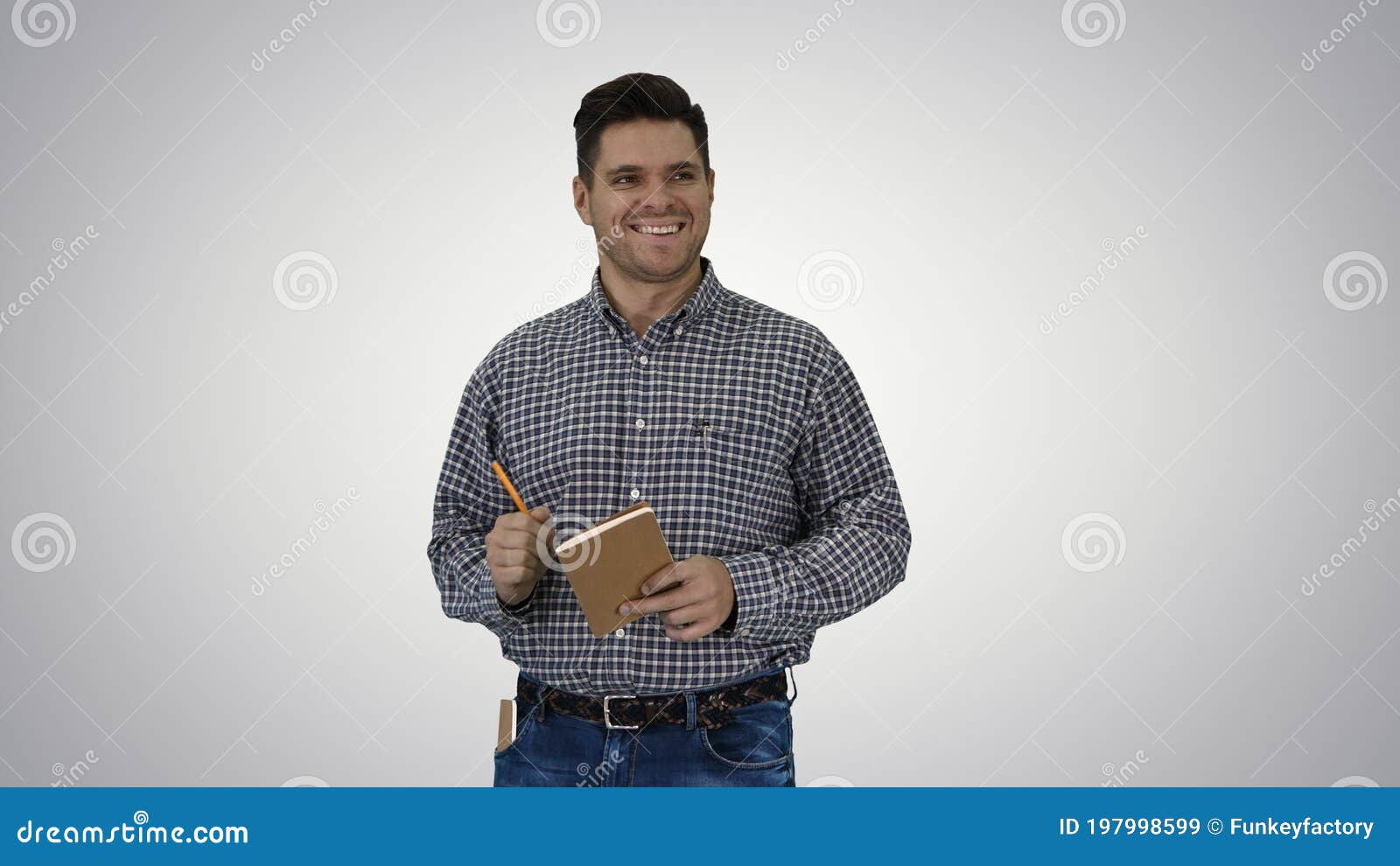 Casual Man Looking Around Smiling Happy with Something that he Sees on ...