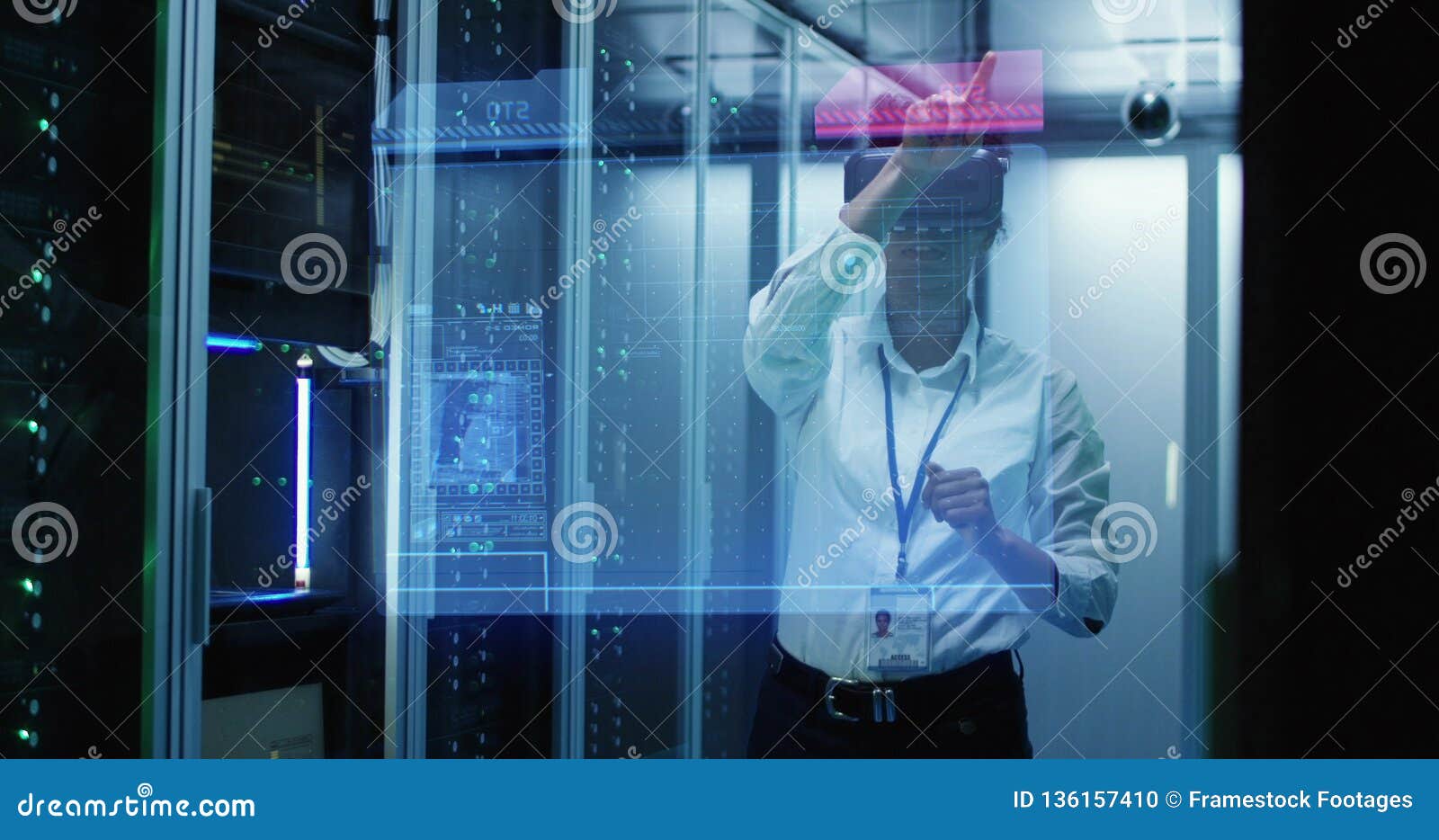 Young Woman in VR Glasses Working in a Data Center Stock Photo - Image ...