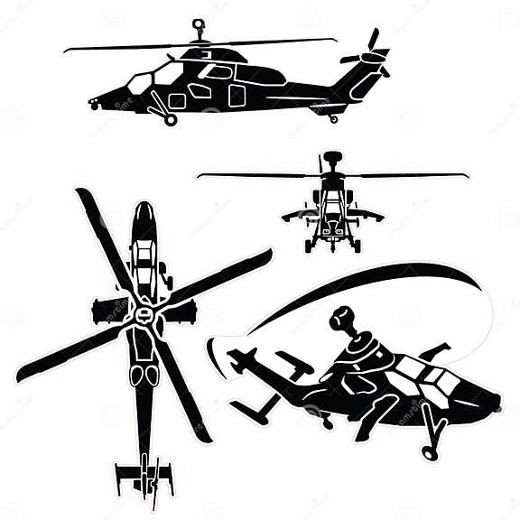 Medium Size Attack Helicopter Vector Set Stock Illustration ...
