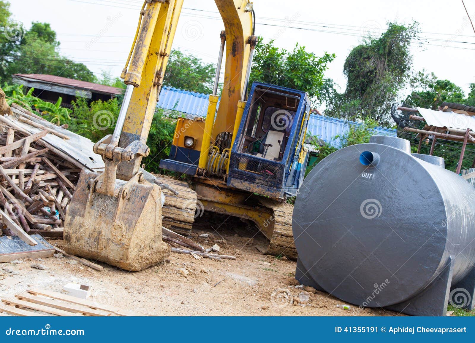 Medium Sized Excavator with Waste Water Treatment Tank Stock Image ...