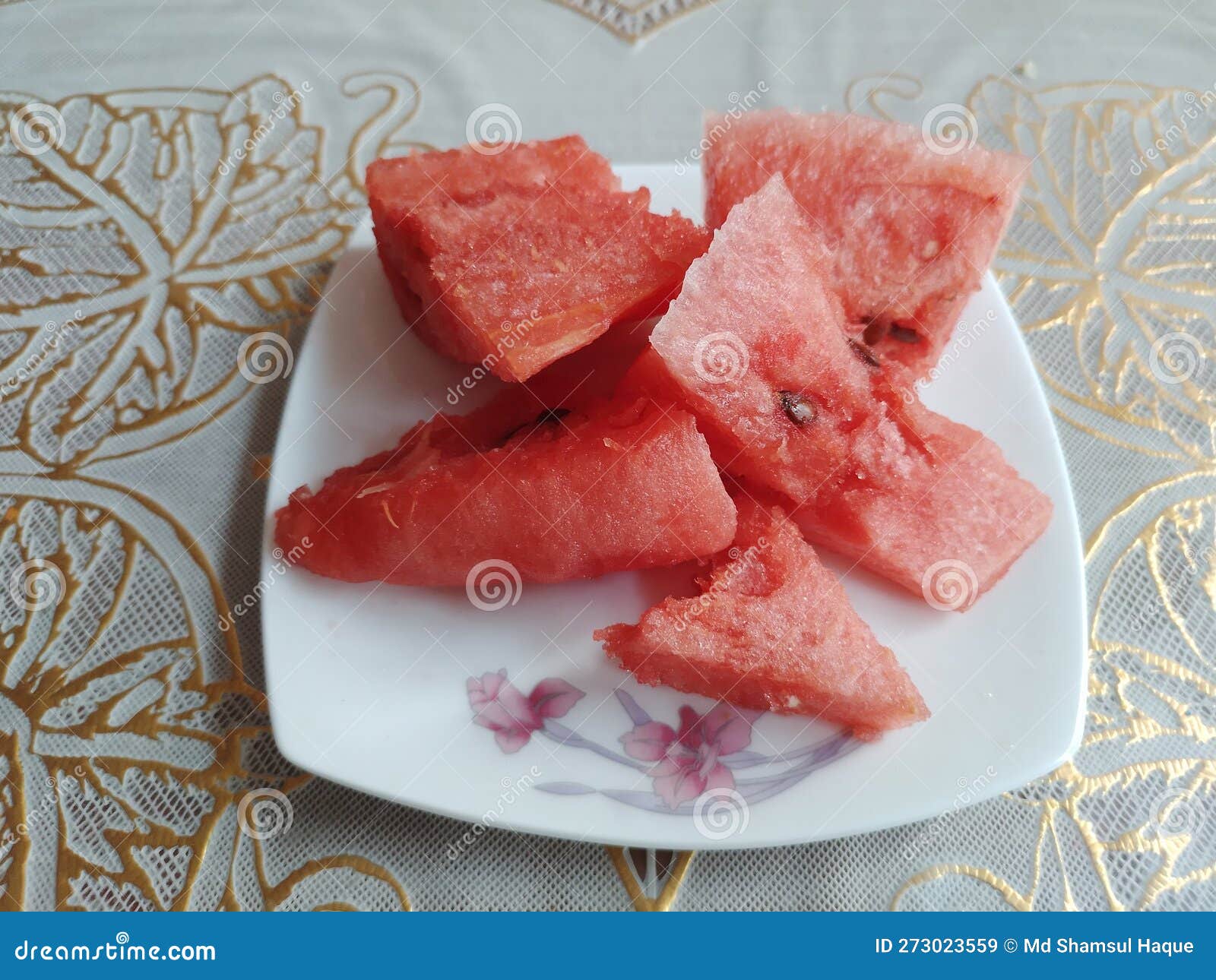 Medium Slice Pieces Watermelon in a Plate Stock Image - Image of dairy ...