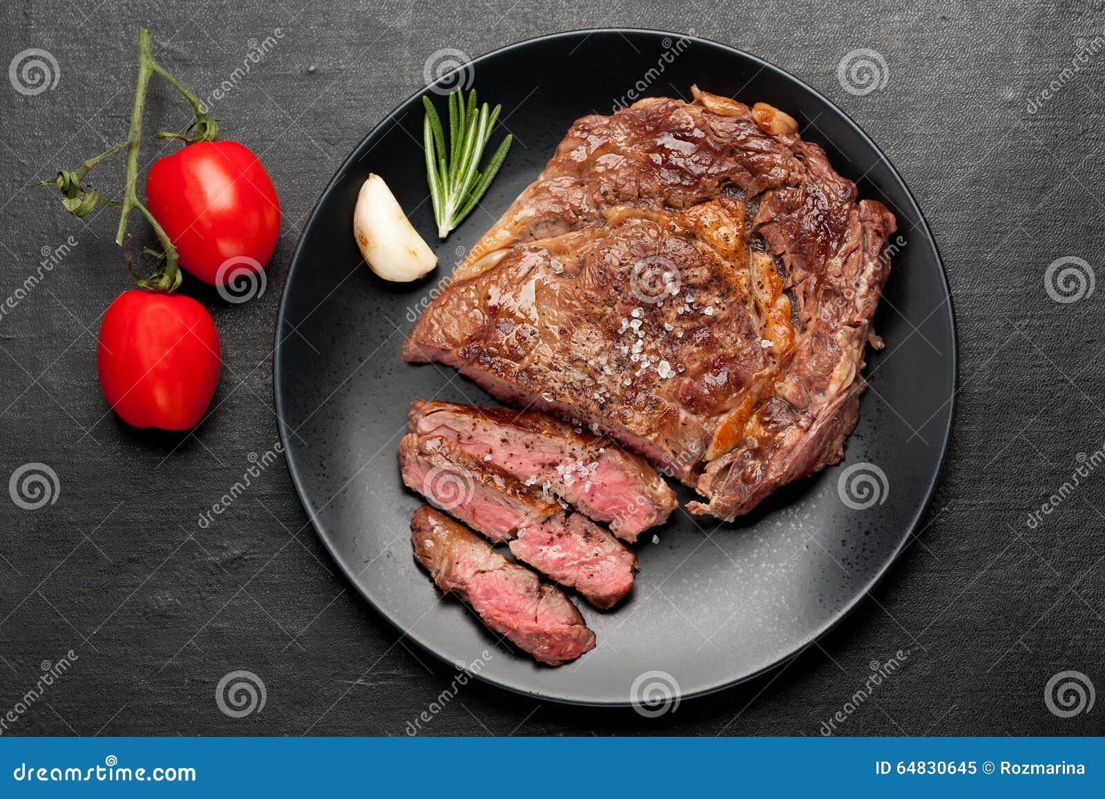 Medium Steak Ribeye. Top View Stock Image - Image of fresh, rosemary ...