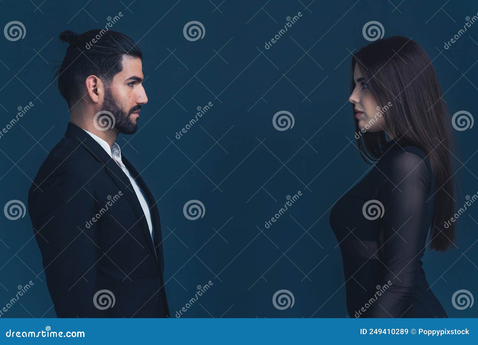 Medium Studio Shot on Blue Background. Multiracial Chic Serious ...