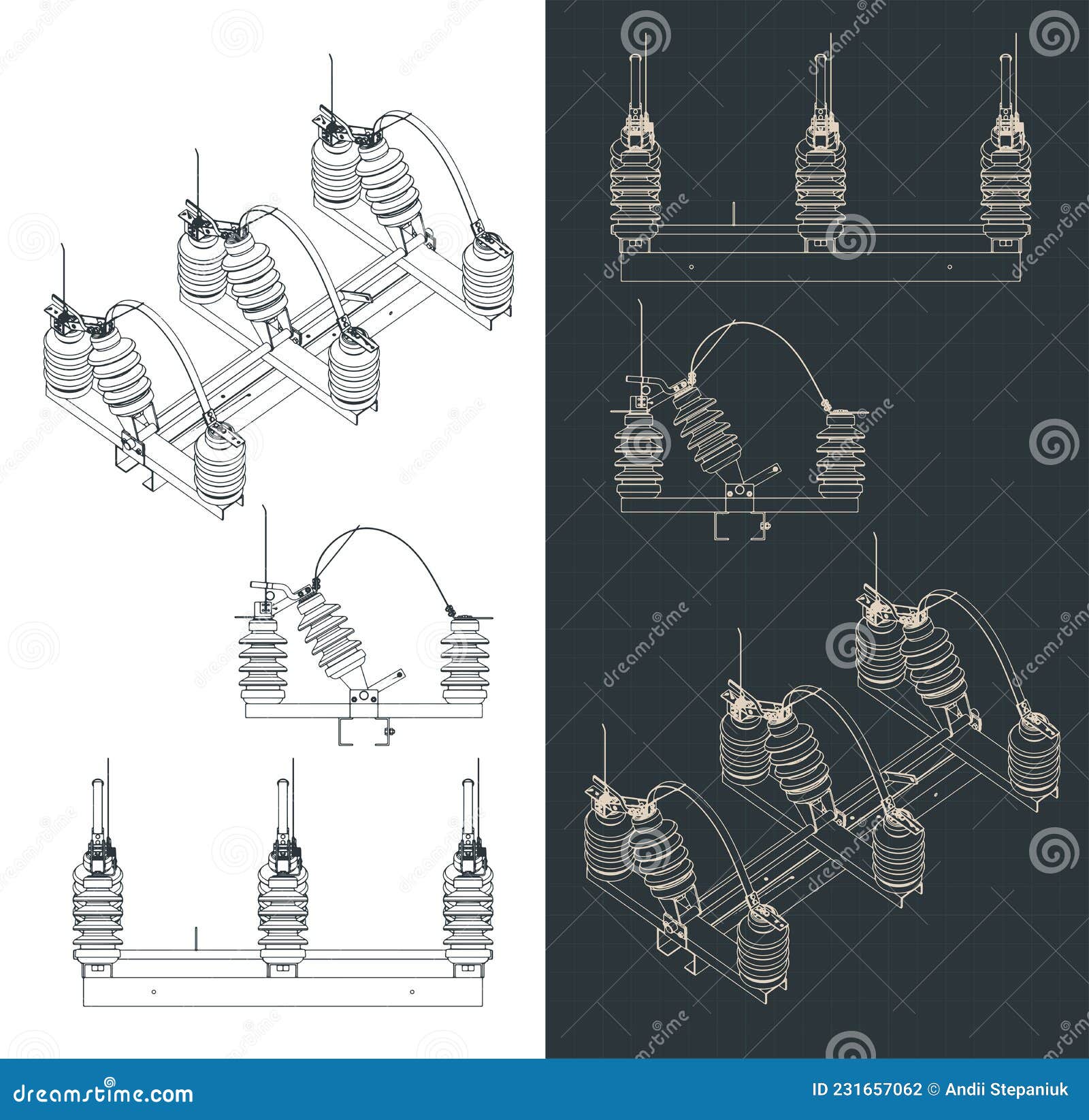Medium Voltage Disconnecting Switches Blueprints Vector Illustration ...