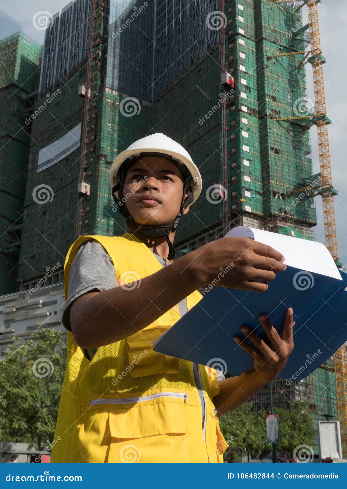 Medium Wide Vertical View Asian Architectural Engineer Looking ...