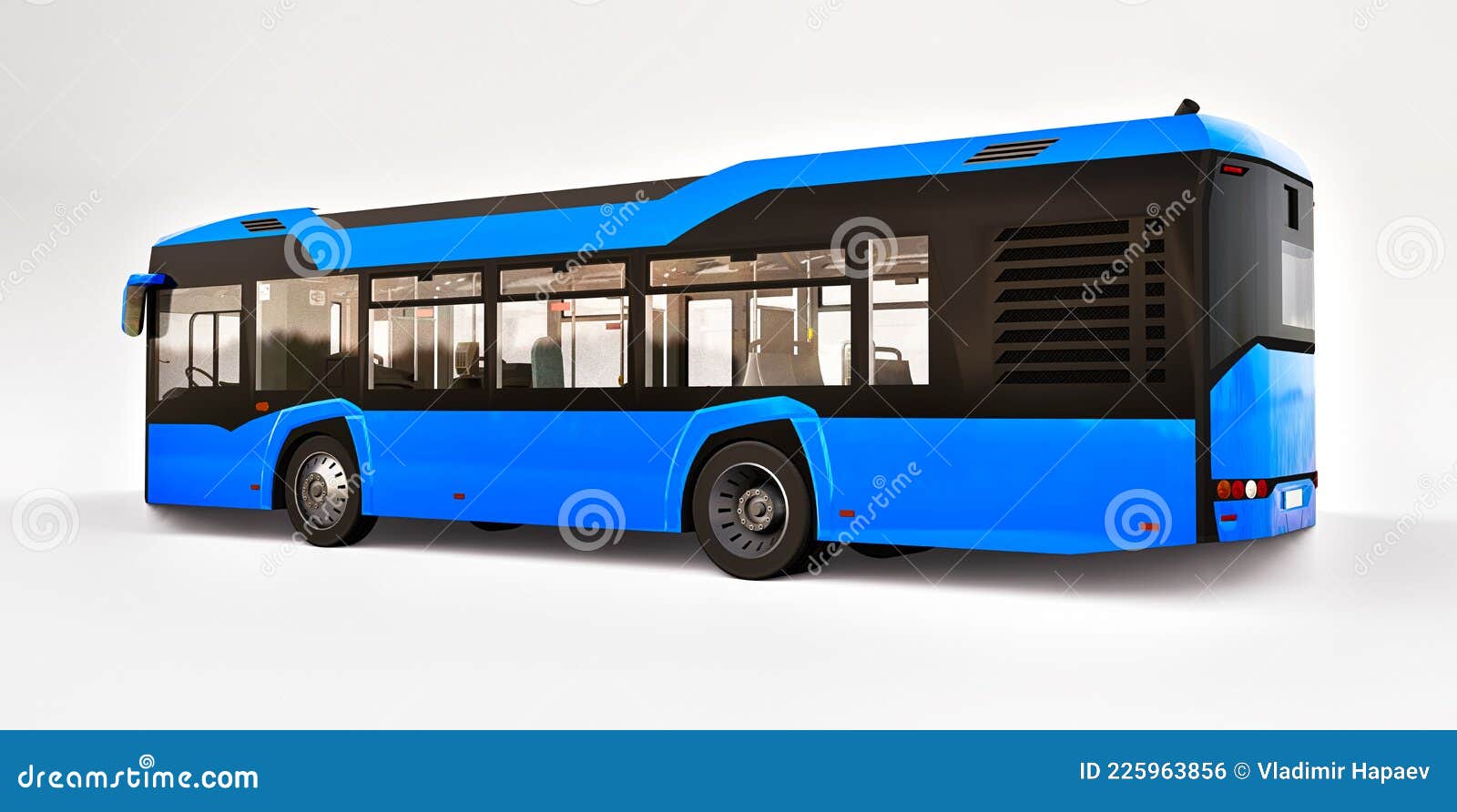 Mediun Urban Blue Bus on a White Isolated Background. 3d Rendering ...