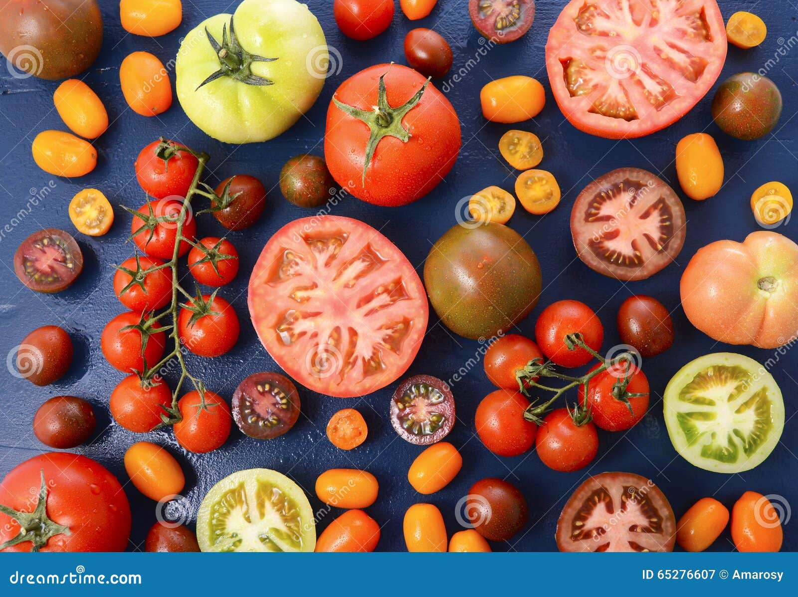 Medley of Tomato Varieties stock image. Image of blue - 65276607