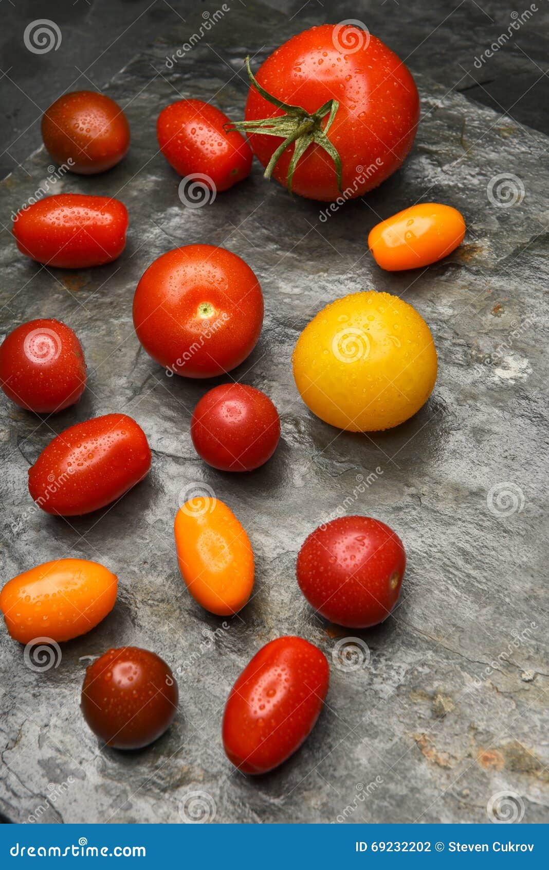 Medley Tomatoes on Slate stock photo. Image of view, round - 69232202