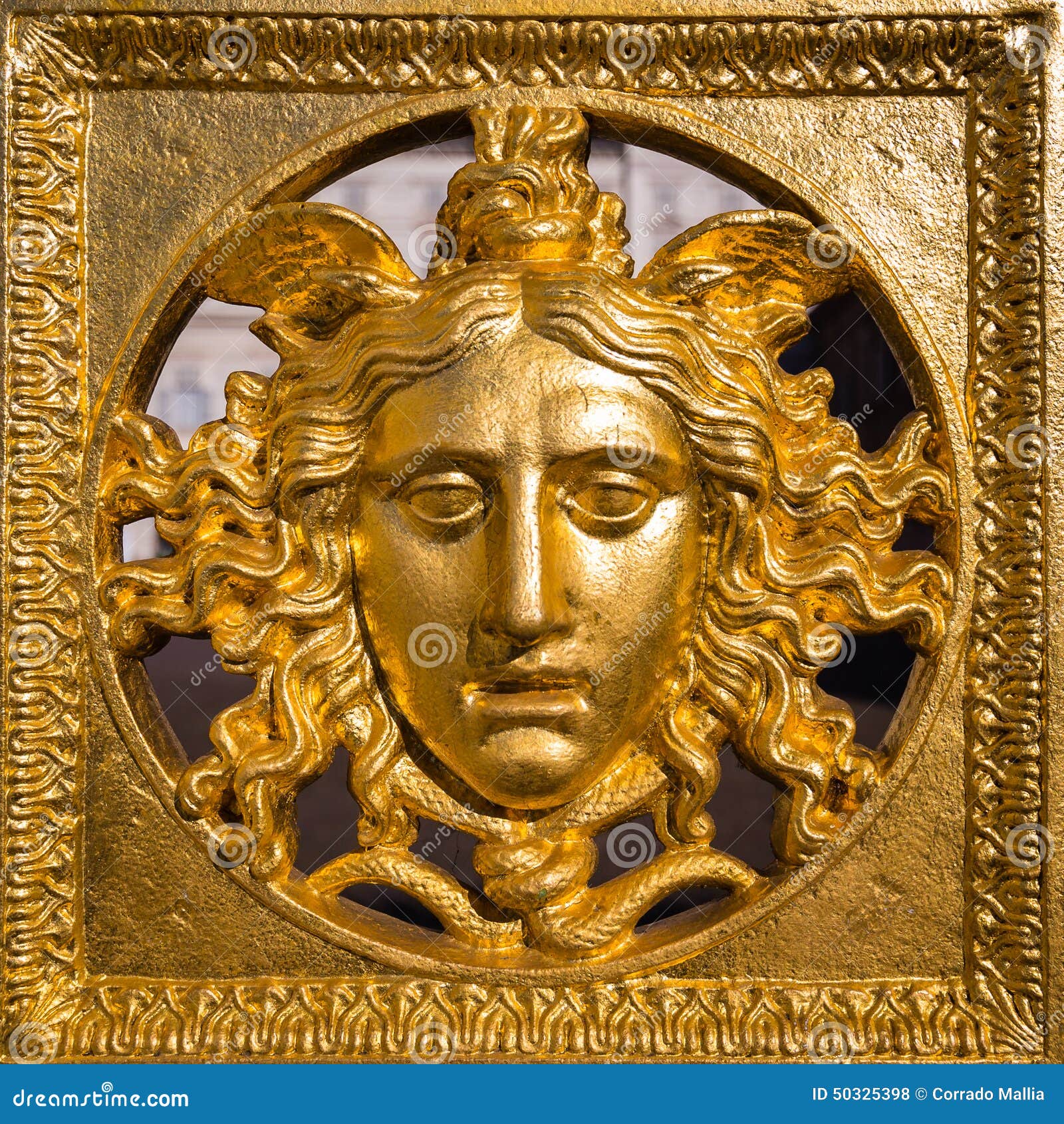 Medusa mask golden stock photo. Image of iron, baroque - 50325398