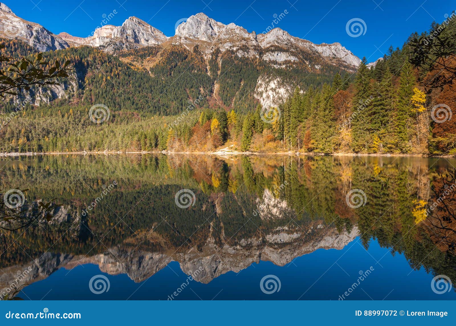 Meer Tovel, Italië stock foto. Image of pijnboom, bergen - 88997072