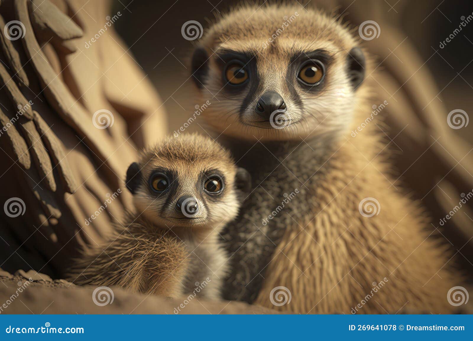 Meerkat with a Cub. Generative AI Stock Illustration - Illustration of ...