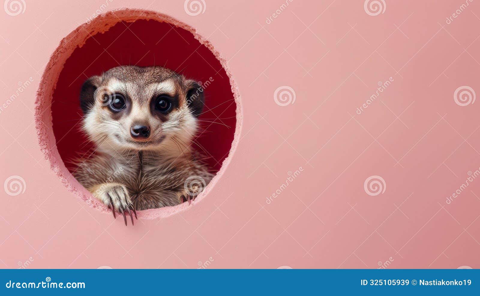 Meerkat Peeking through a Circular Hole in a Pink Wall Stock Image ...