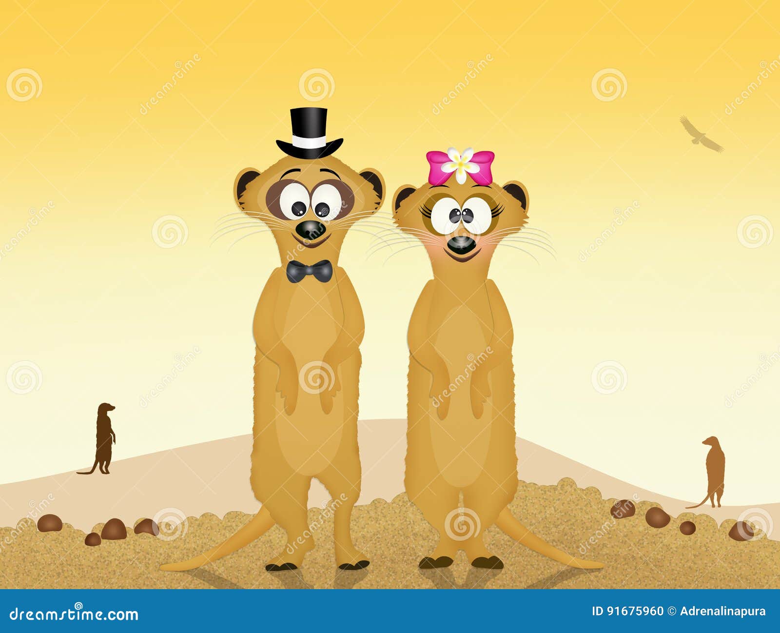 Meerkats in love stock illustration. Illustration of couple - 91675960