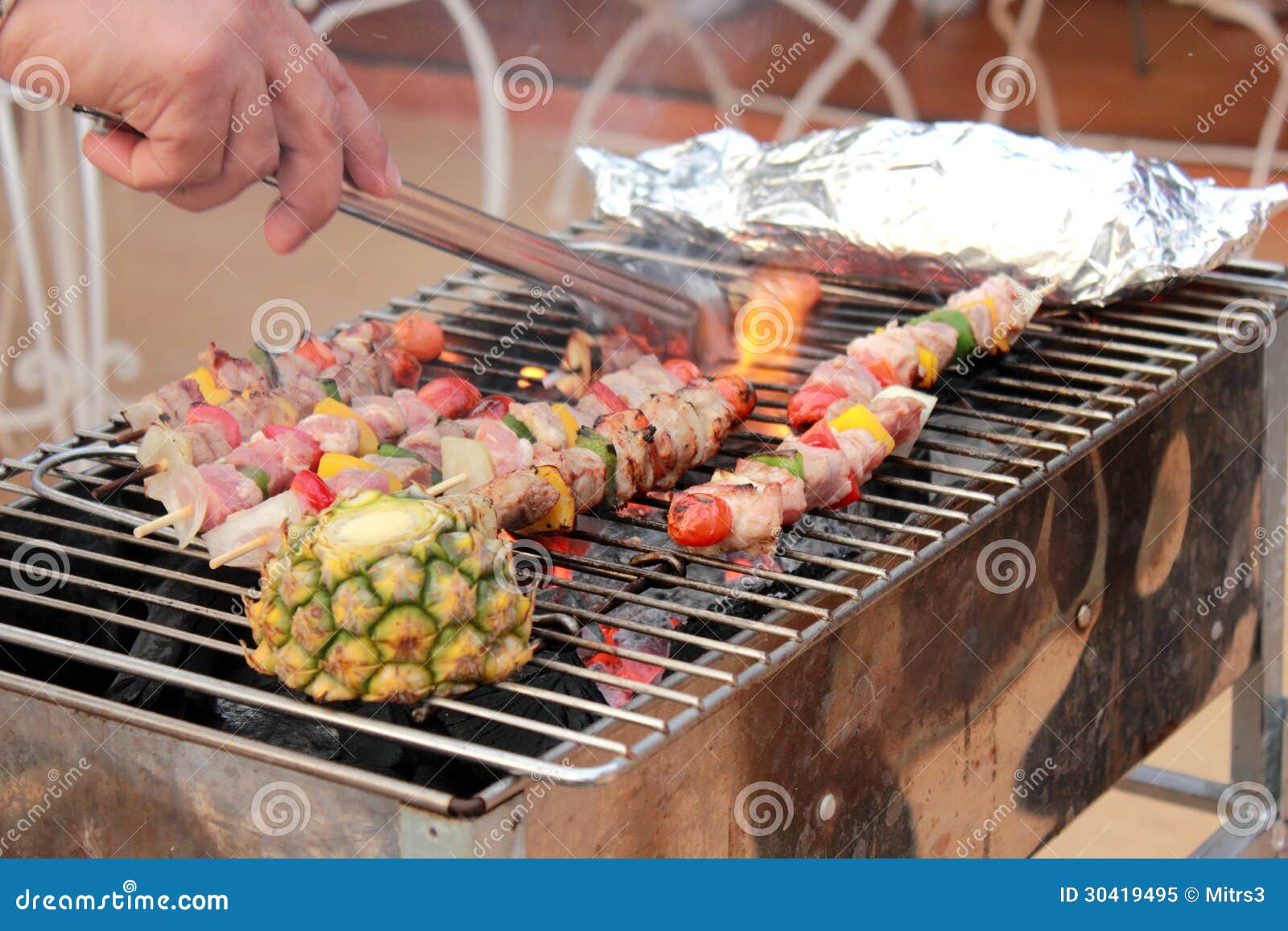 Meet BBQ with vegetables stock image. Image of cooking - 30419495