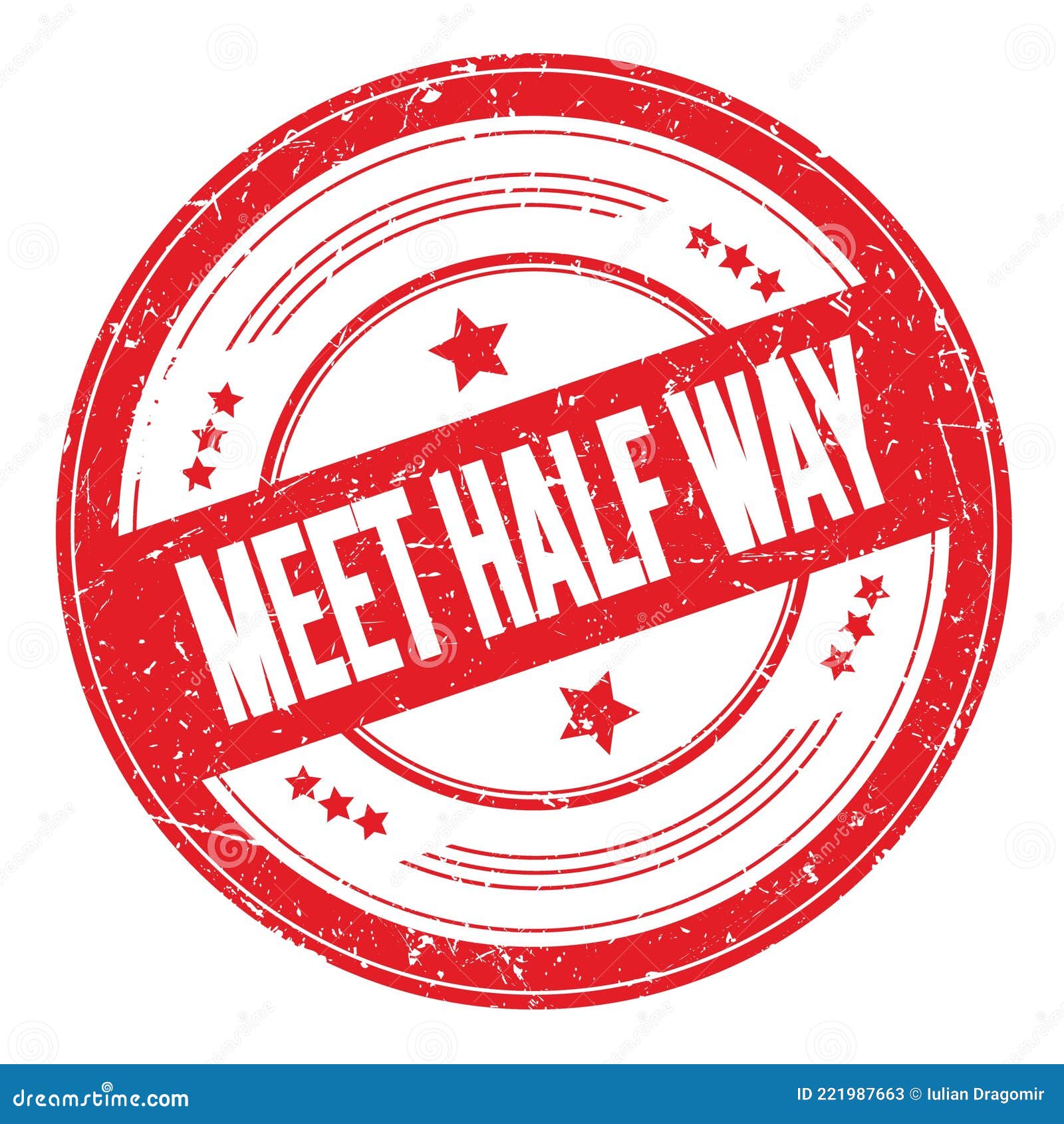 MEET HALF WAY Text on Red Round Grungy Stamp Stock Illustration ...