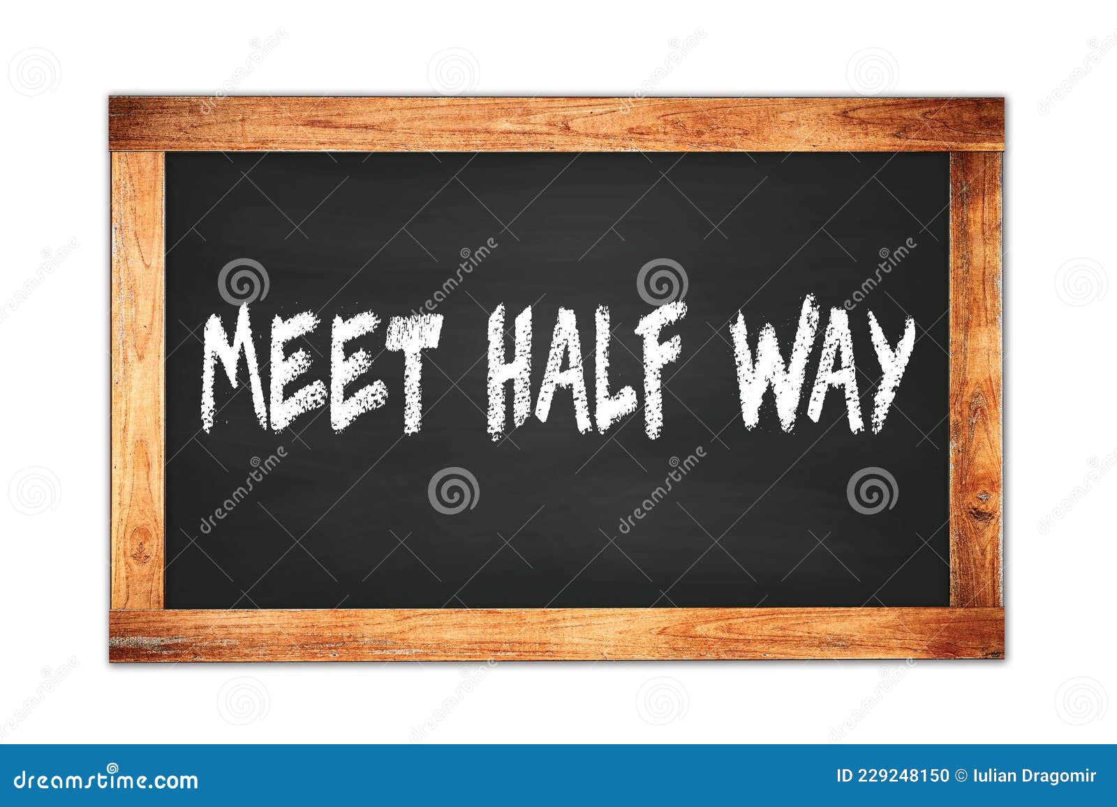 MEET HALF WAY Text Written on Wooden Frame School Blackboard Stock ...