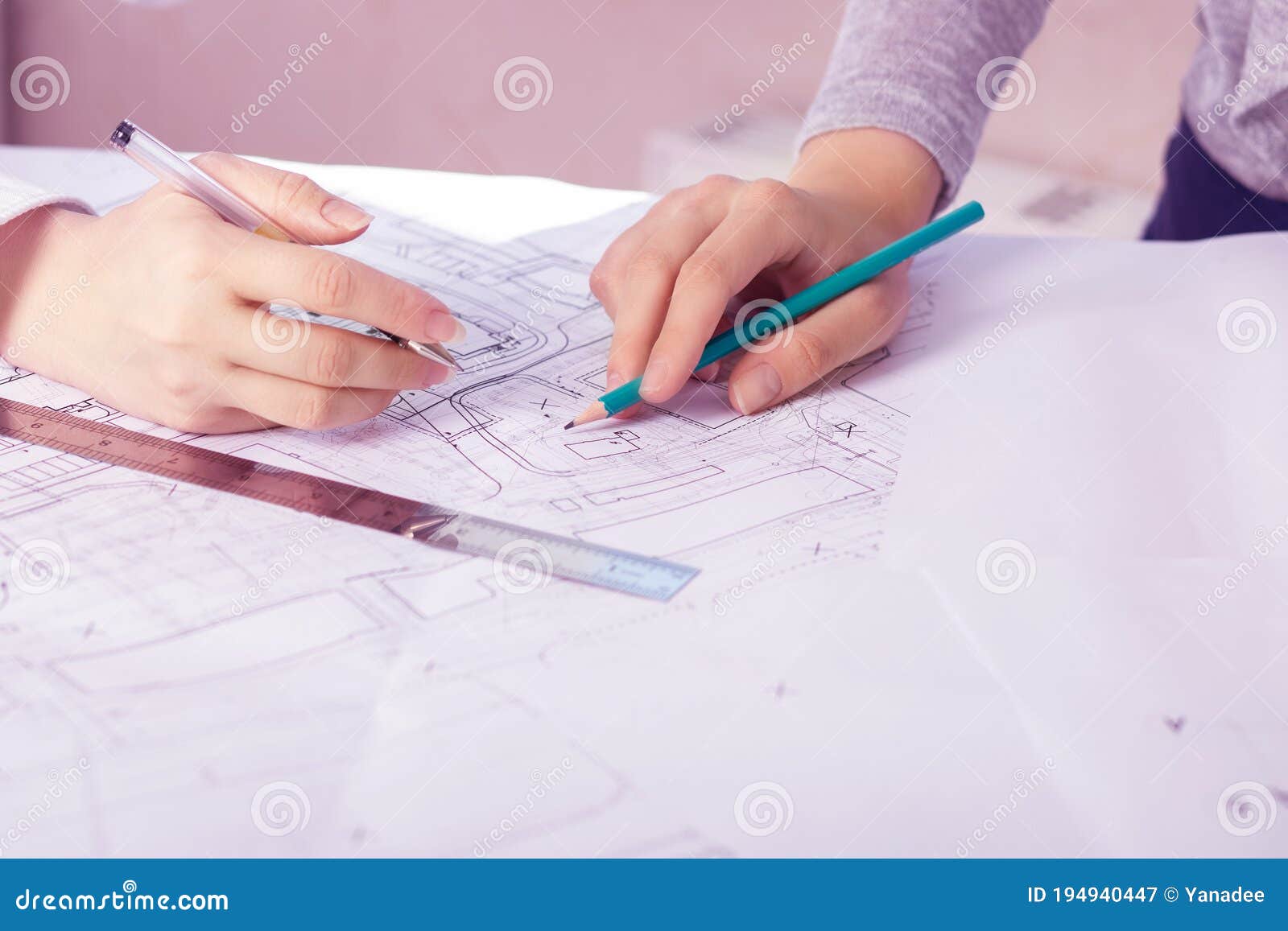 Architects Or Engineers Working Construction And Drawing Construction ...