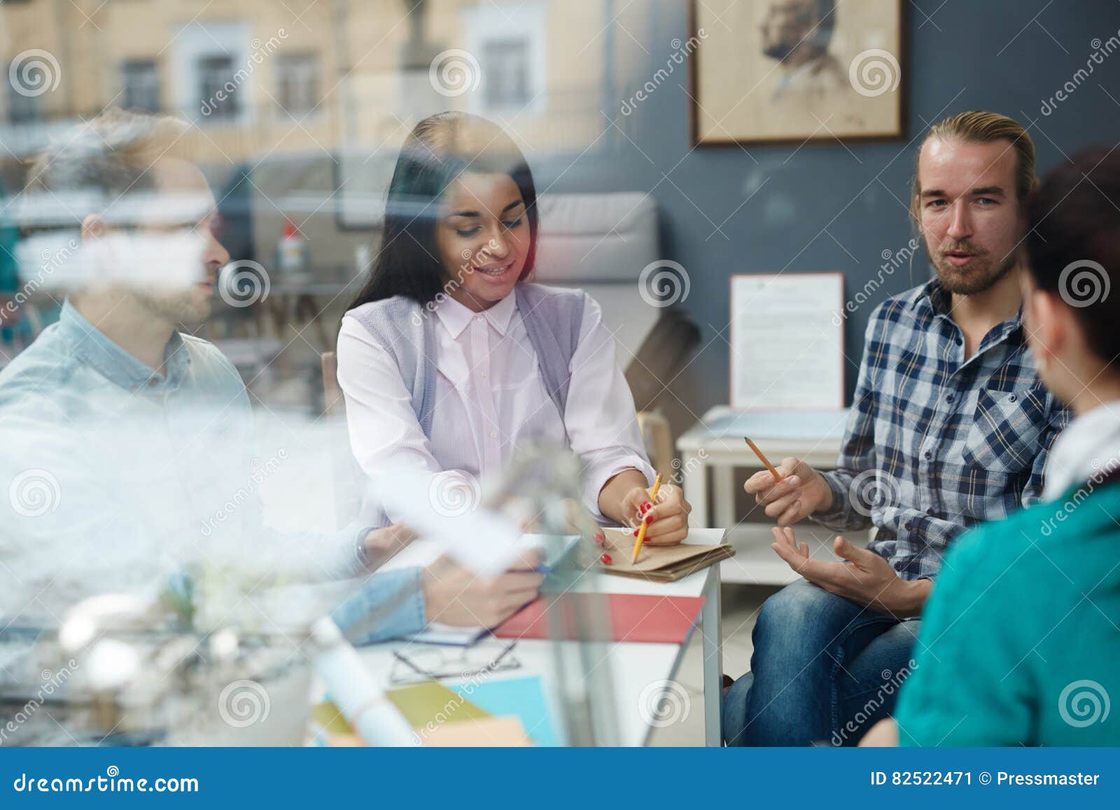 Meeting in art-studio stock image. Image of discussing - 82522471