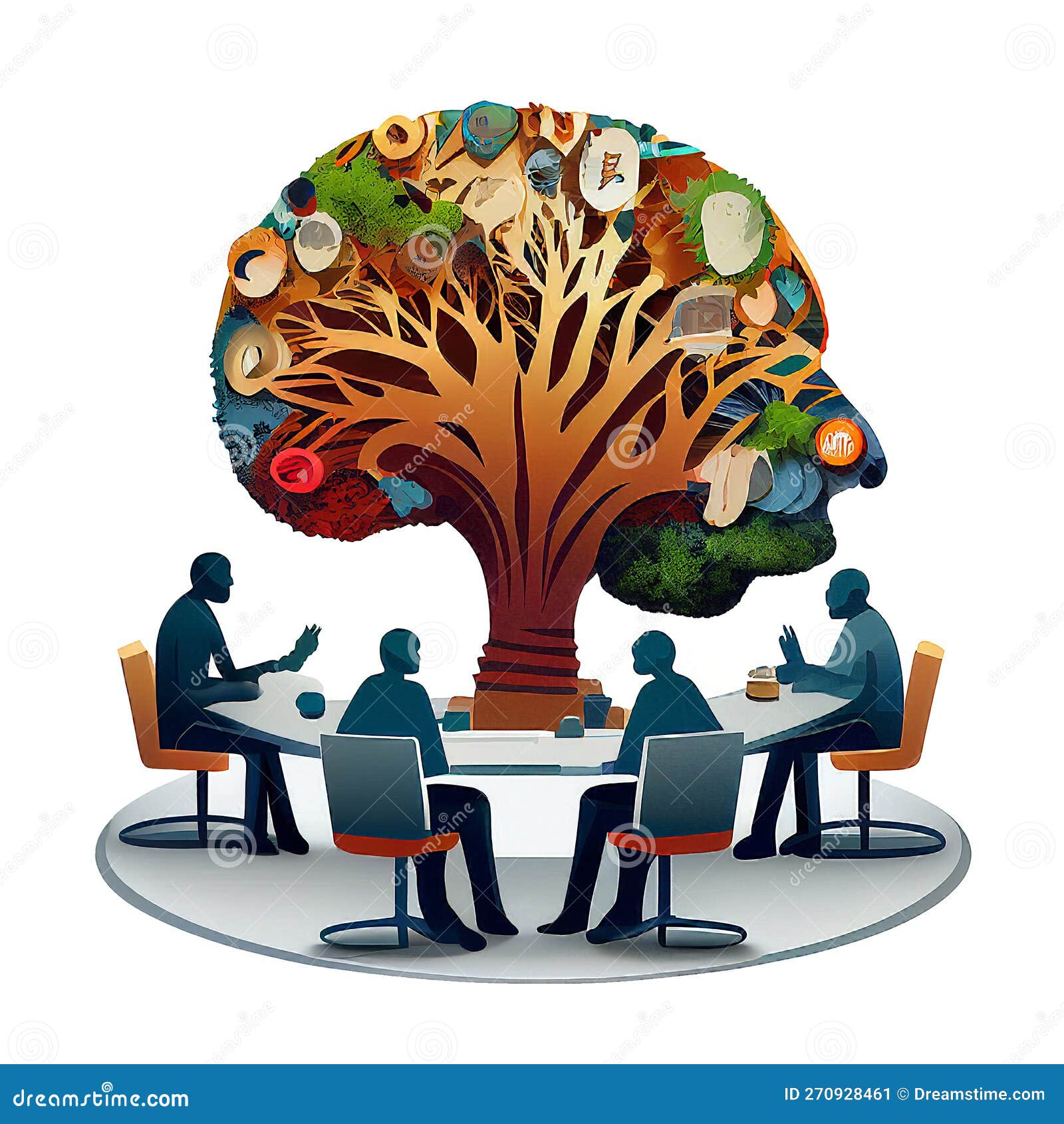 Meeting of Businessmen on a Round Table with a Brain Tree ...