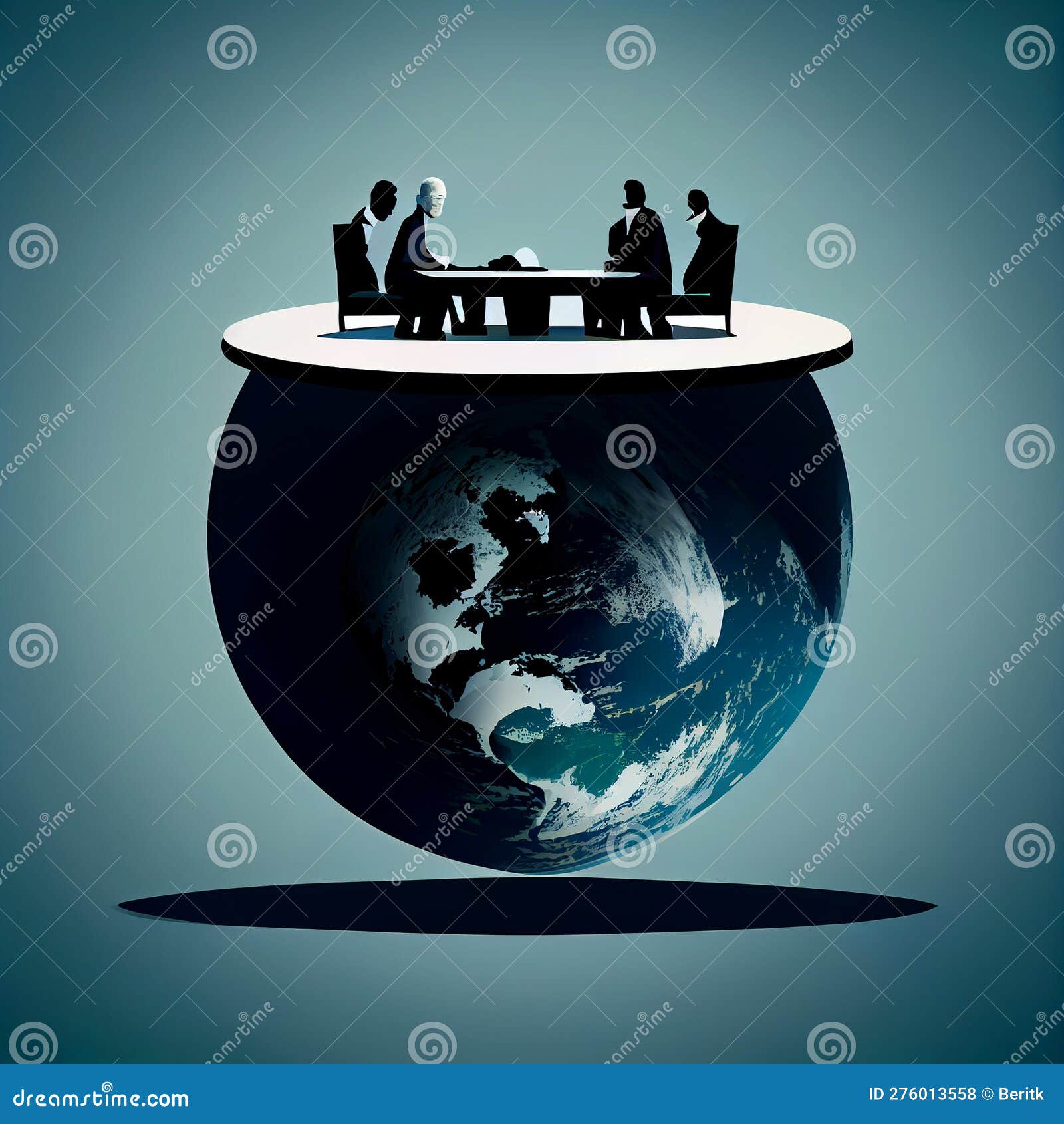 Meeting of Businessmen on a Table Inside Planet Earth, Brainstorming ...