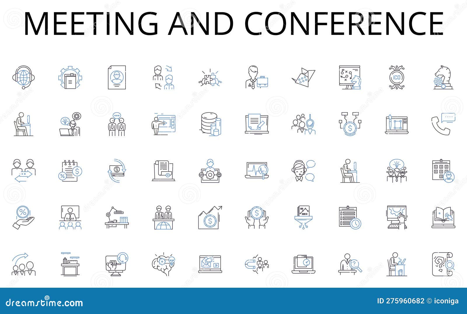 Meeting and Conference Line Icons Collection. Computer, Processor ...