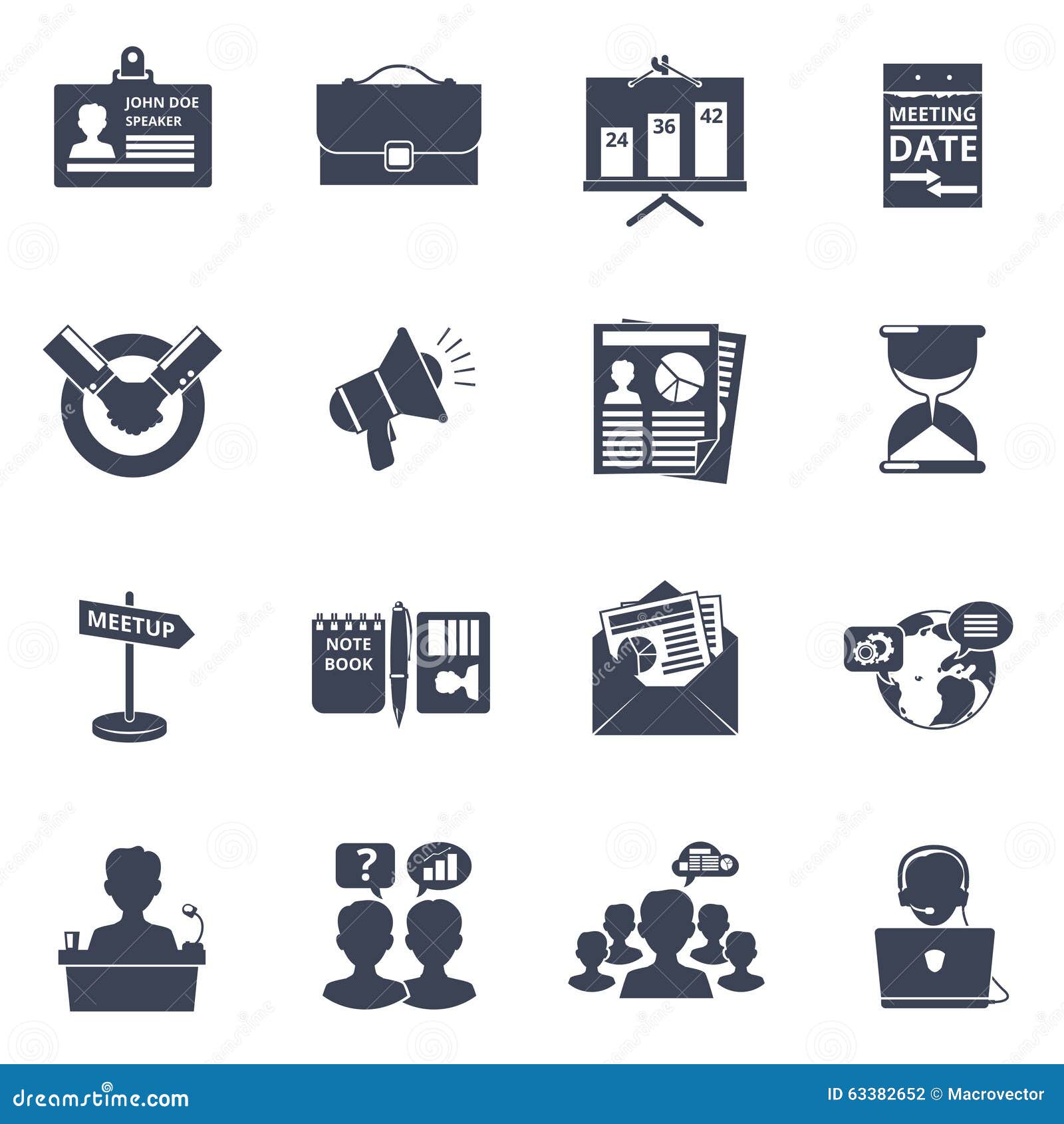 Meeting icons black stock vector. Illustration of collection - 63382652