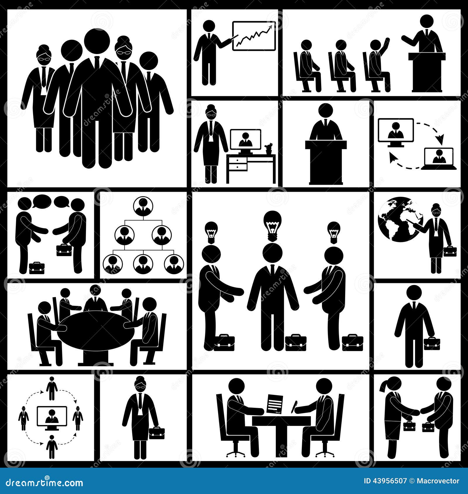 Meeting Icons Set Black stock vector. Illustration of meeting - 43956507