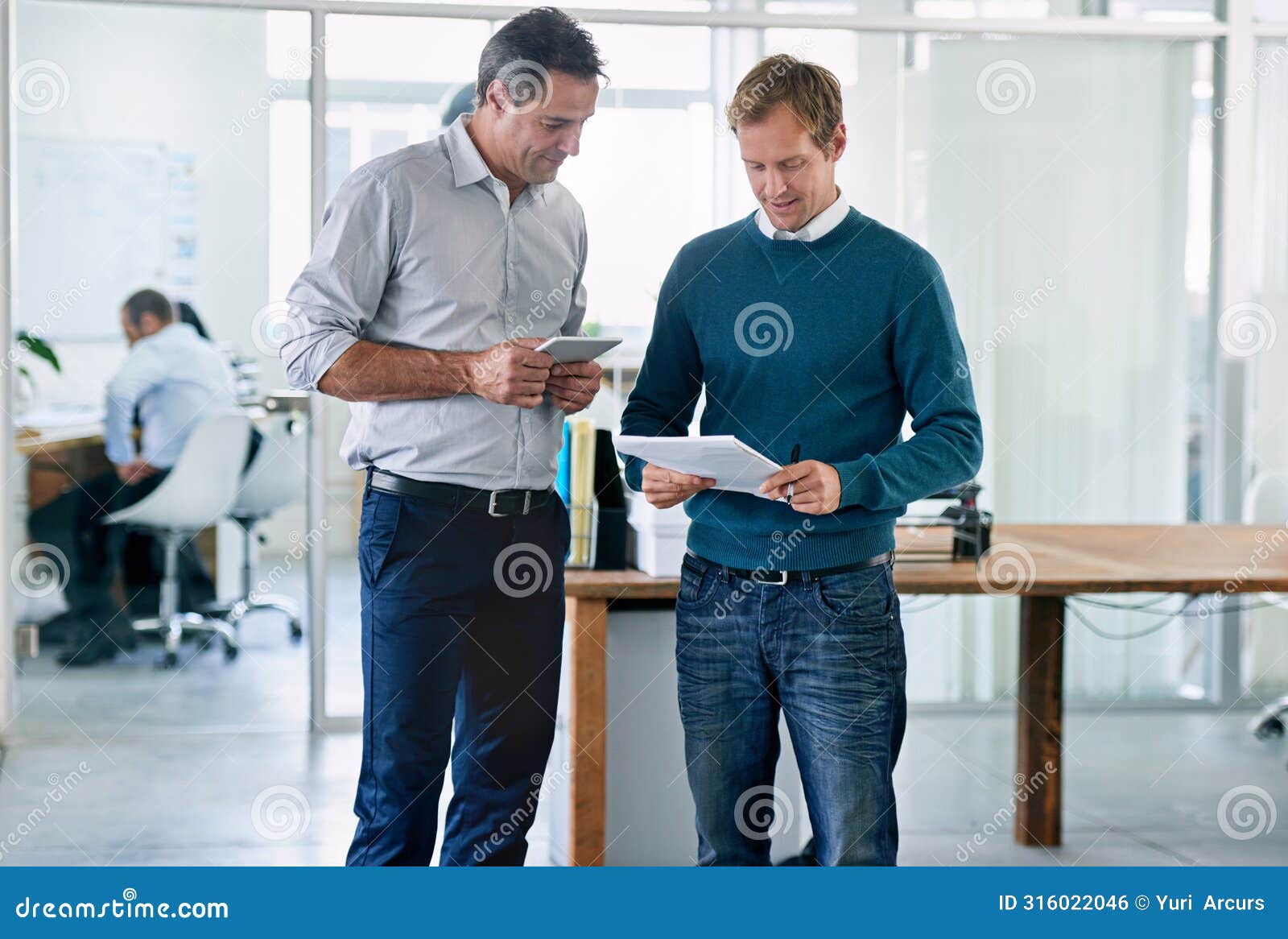 Meeting, Men and Tablet with Paperwork at Startup, Collaboration and ...