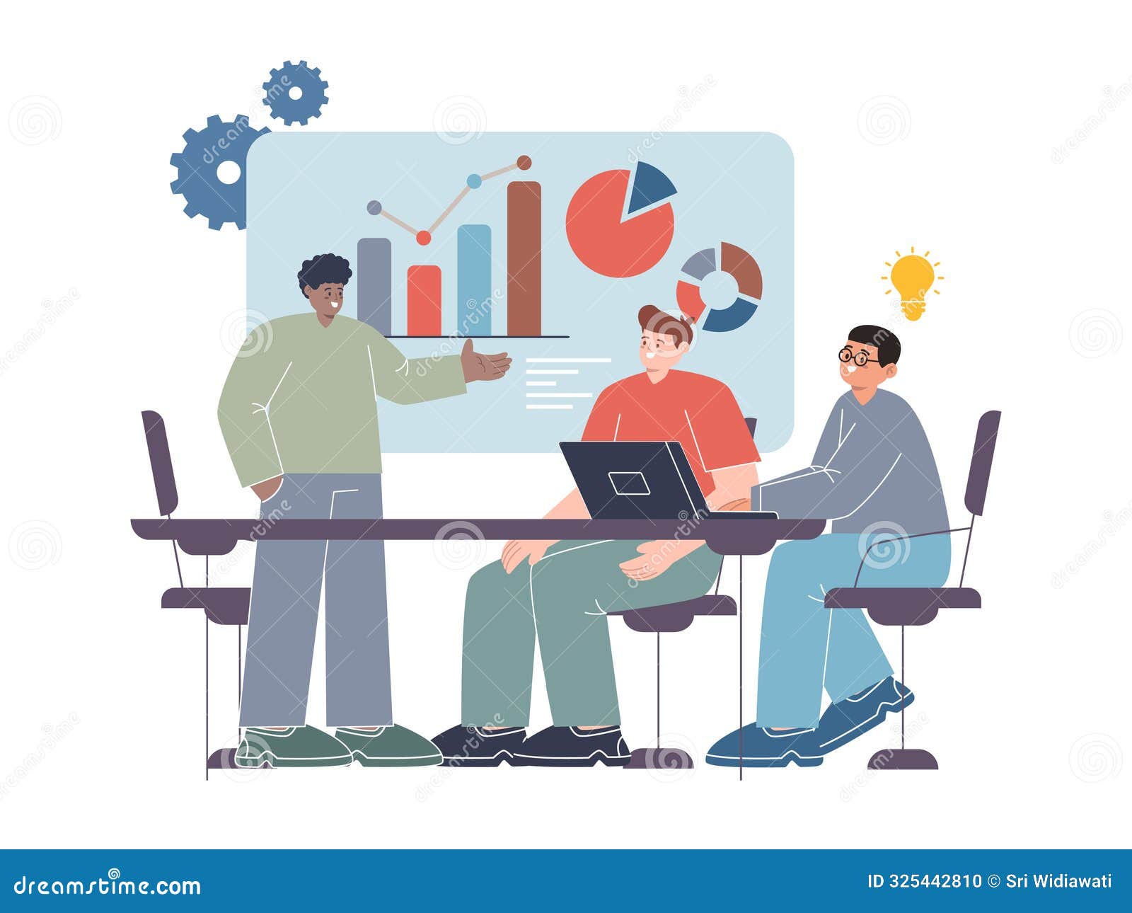 Meeting in Office Sitting Discuss Chart Infographic Presentation ...