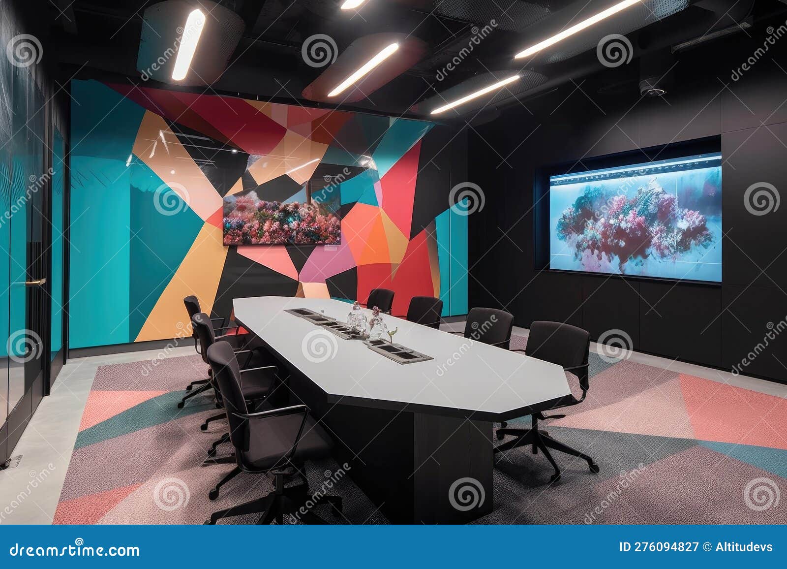Meeting Room with Creative Presentation on Screen and Corresponding ...