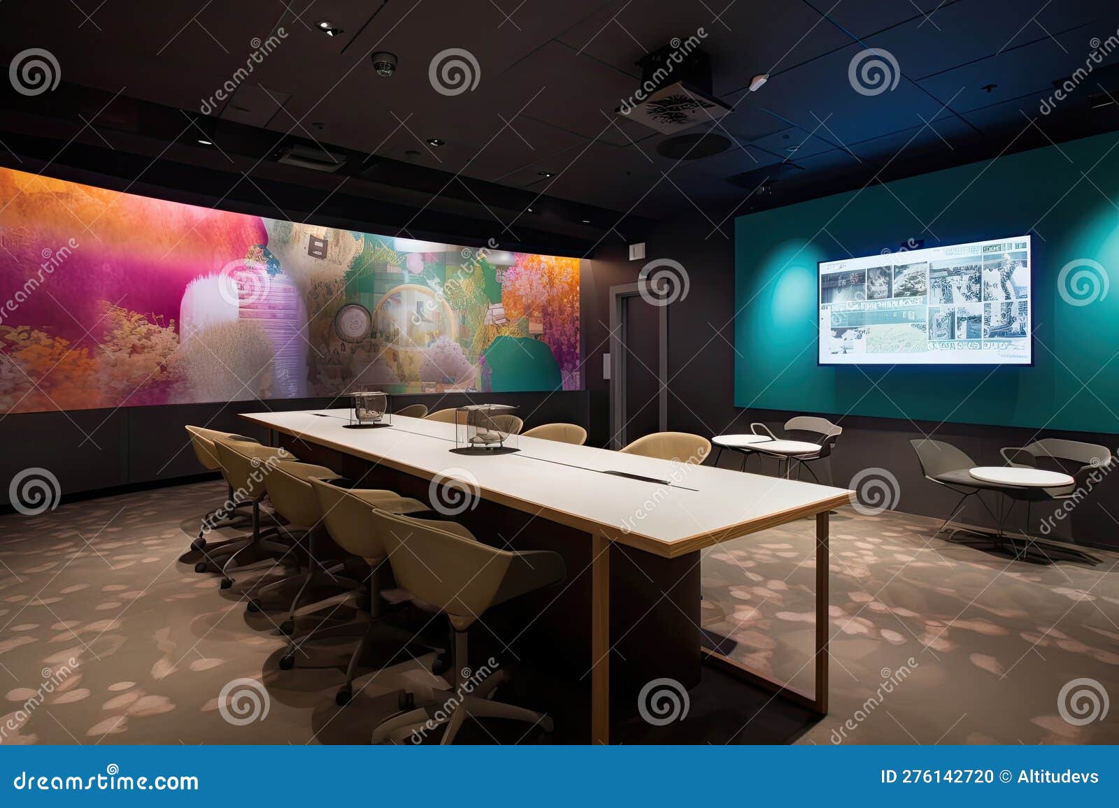 Meeting Room with Creative Presentation on Screen and Corresponding ...