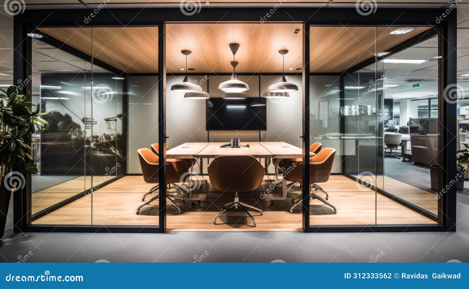A Meeting Room with a Glass Wall and a Projector Screen for ...