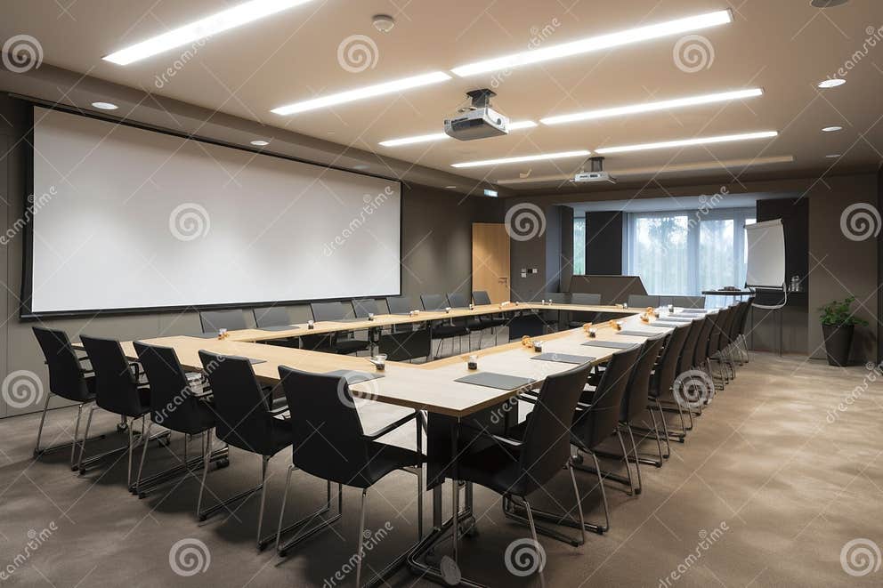 A Meeting Room with a Large Screen and Projector for Presentations ...