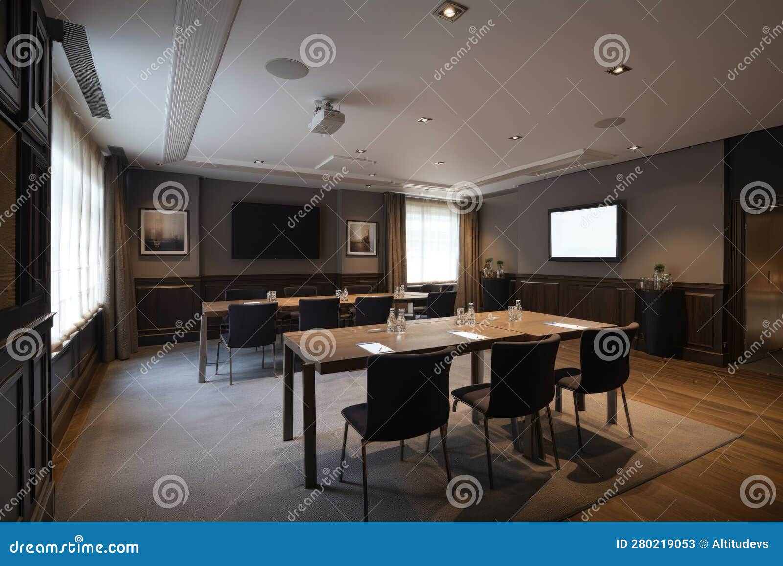 A Meeting Room with a Large Screen and Projector for Presentations ...