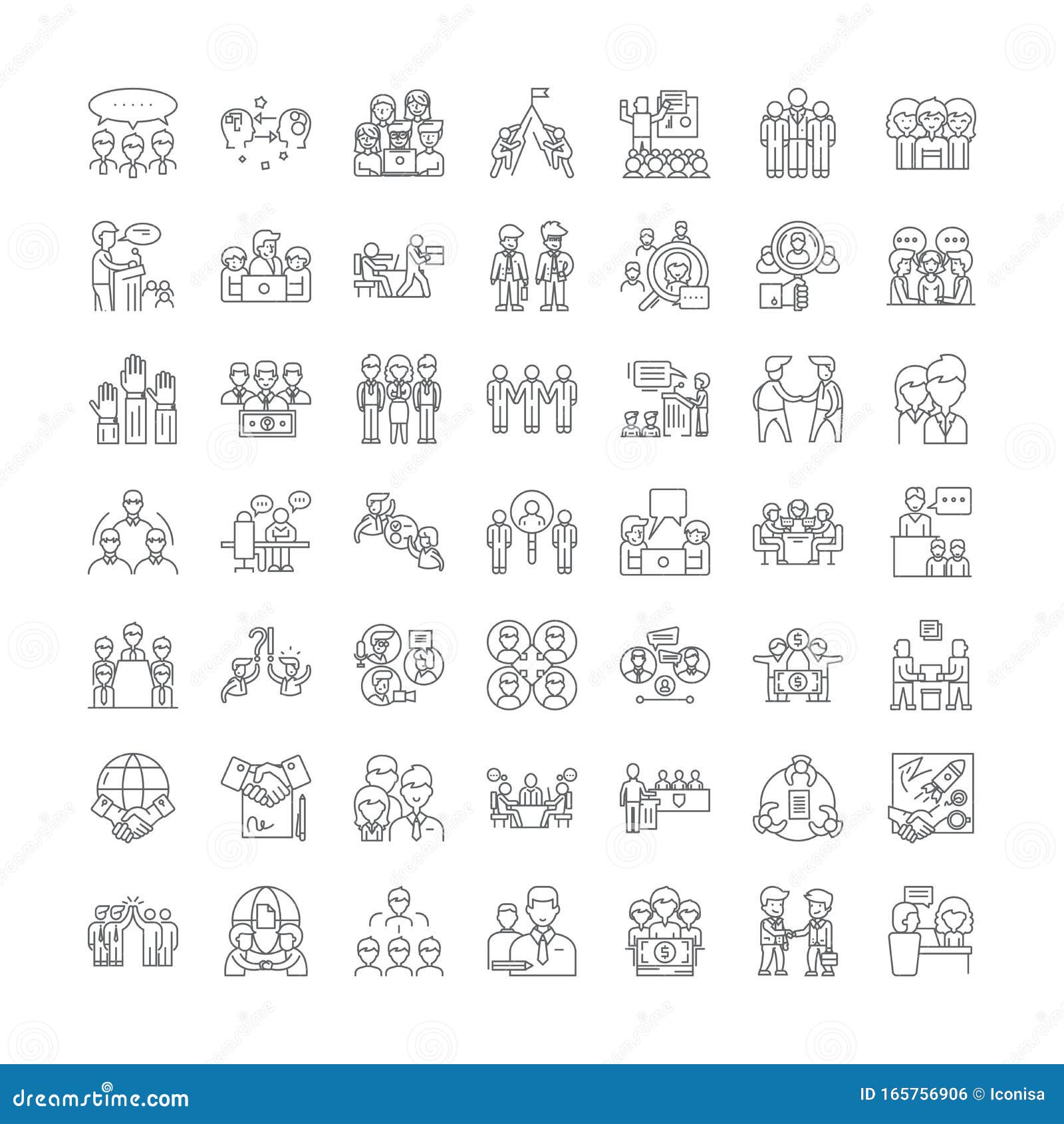 Meeting Room Linear Icons Signs Symbols Vector Line Illustration Set