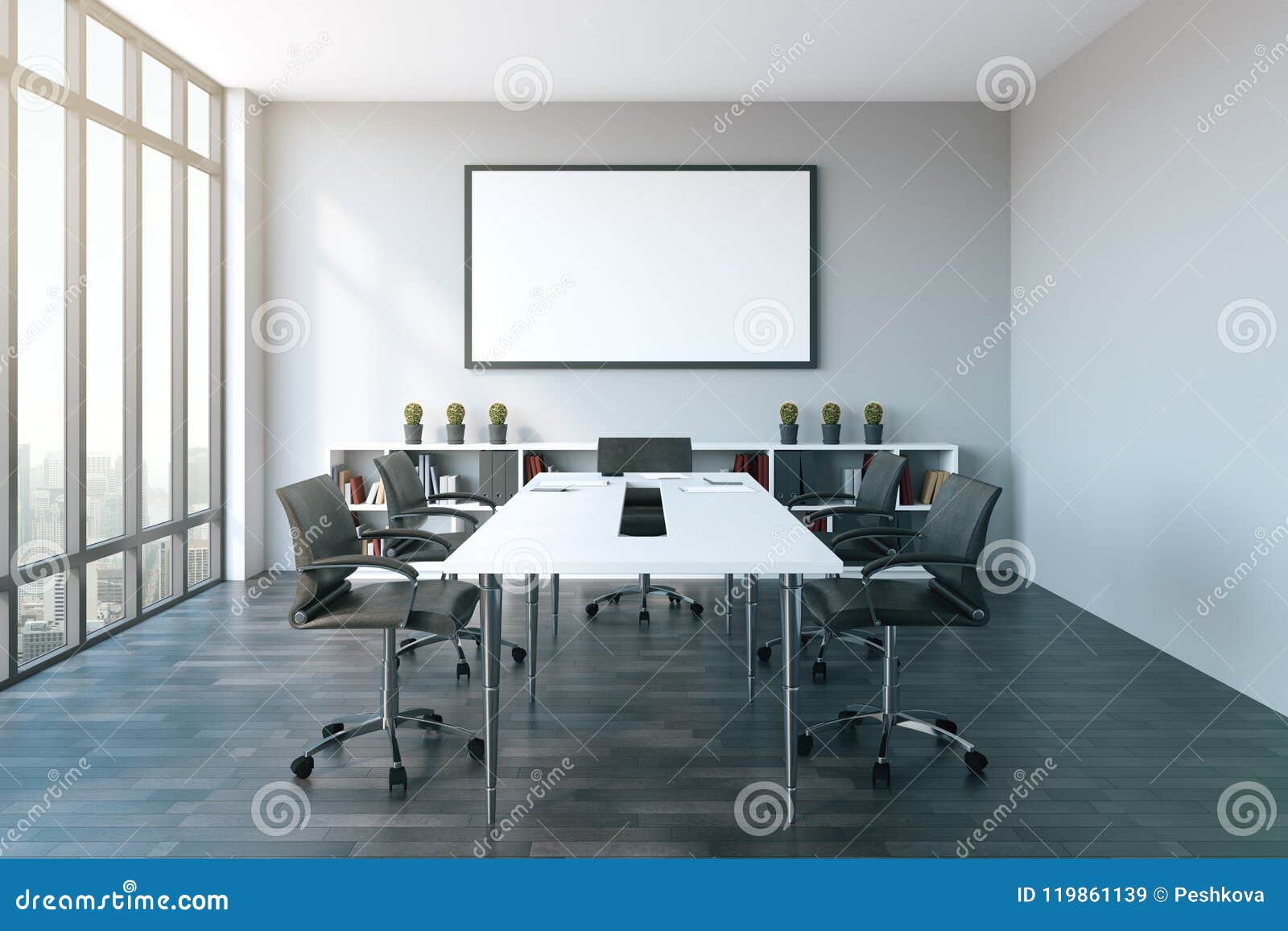 Meeting room with poster stock illustration. Illustration of copyspace ...