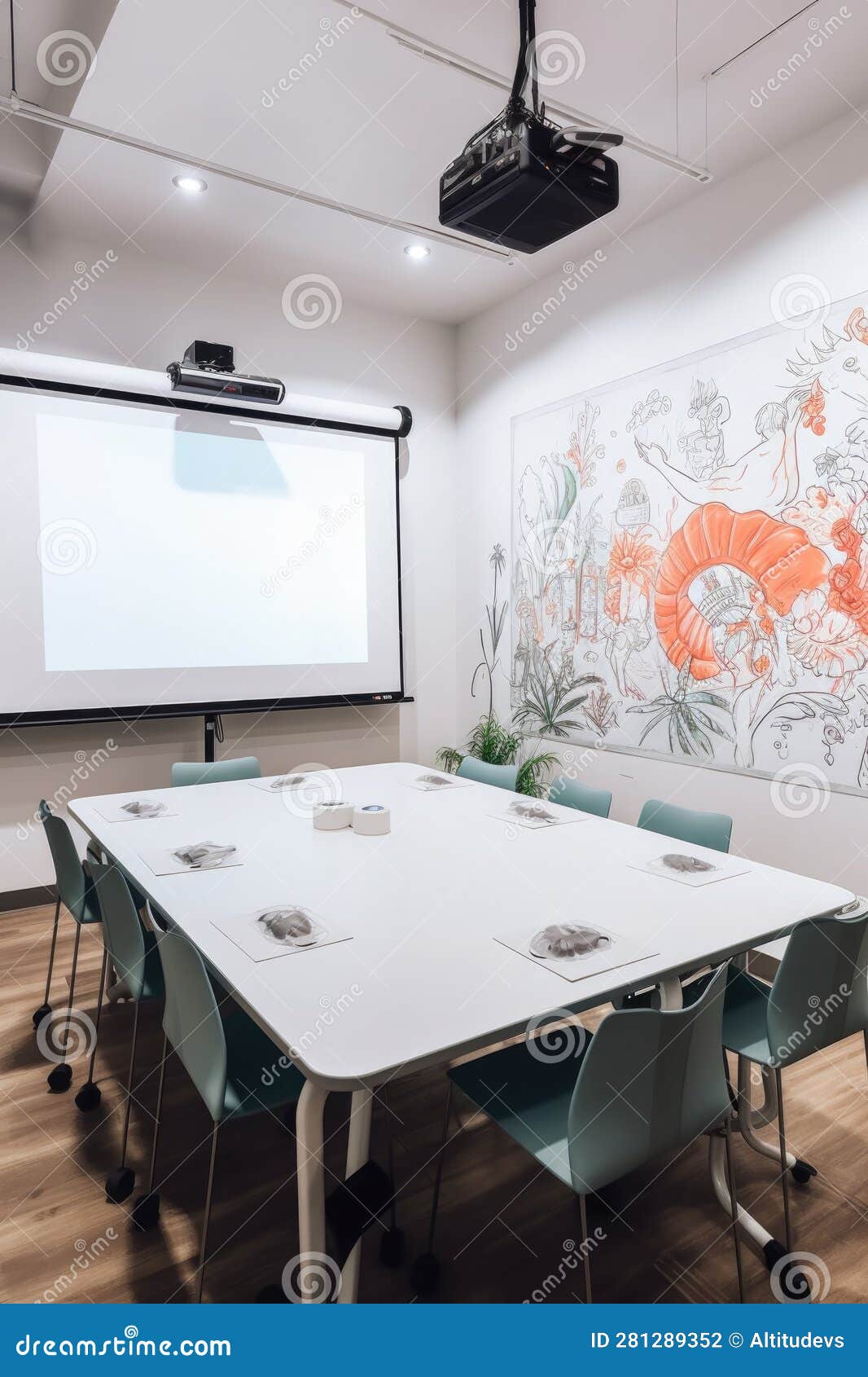 A Meeting Room with a Projector Screen and Whiteboard Stock ...