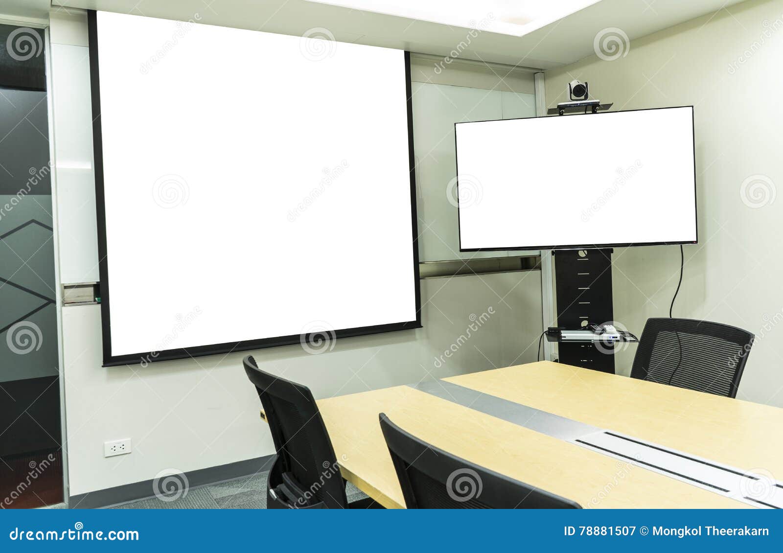 Meeting Room with Projector and Video Conference on White Projector ...