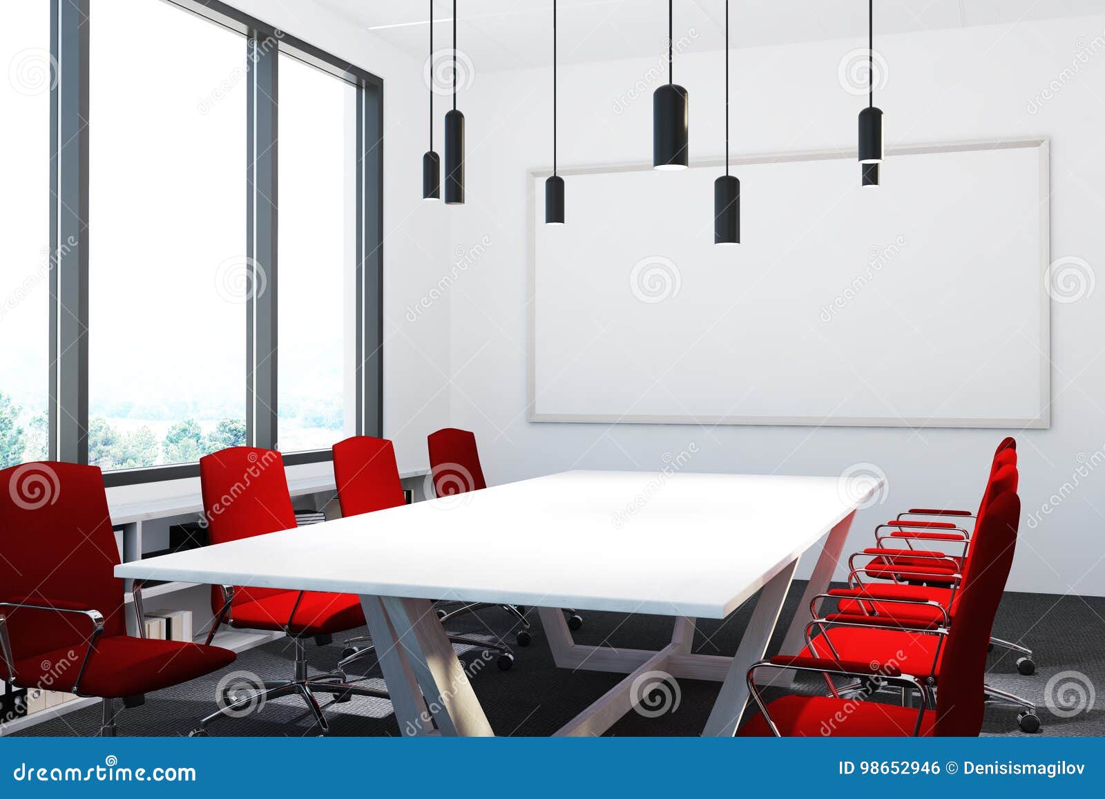 Meeting Room with Red Chairs, Whiteboard Stock Illustration ...