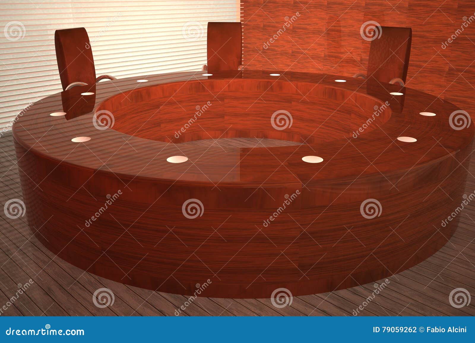 Meeting Room with Round Table Stock Illustration - Illustration of ...