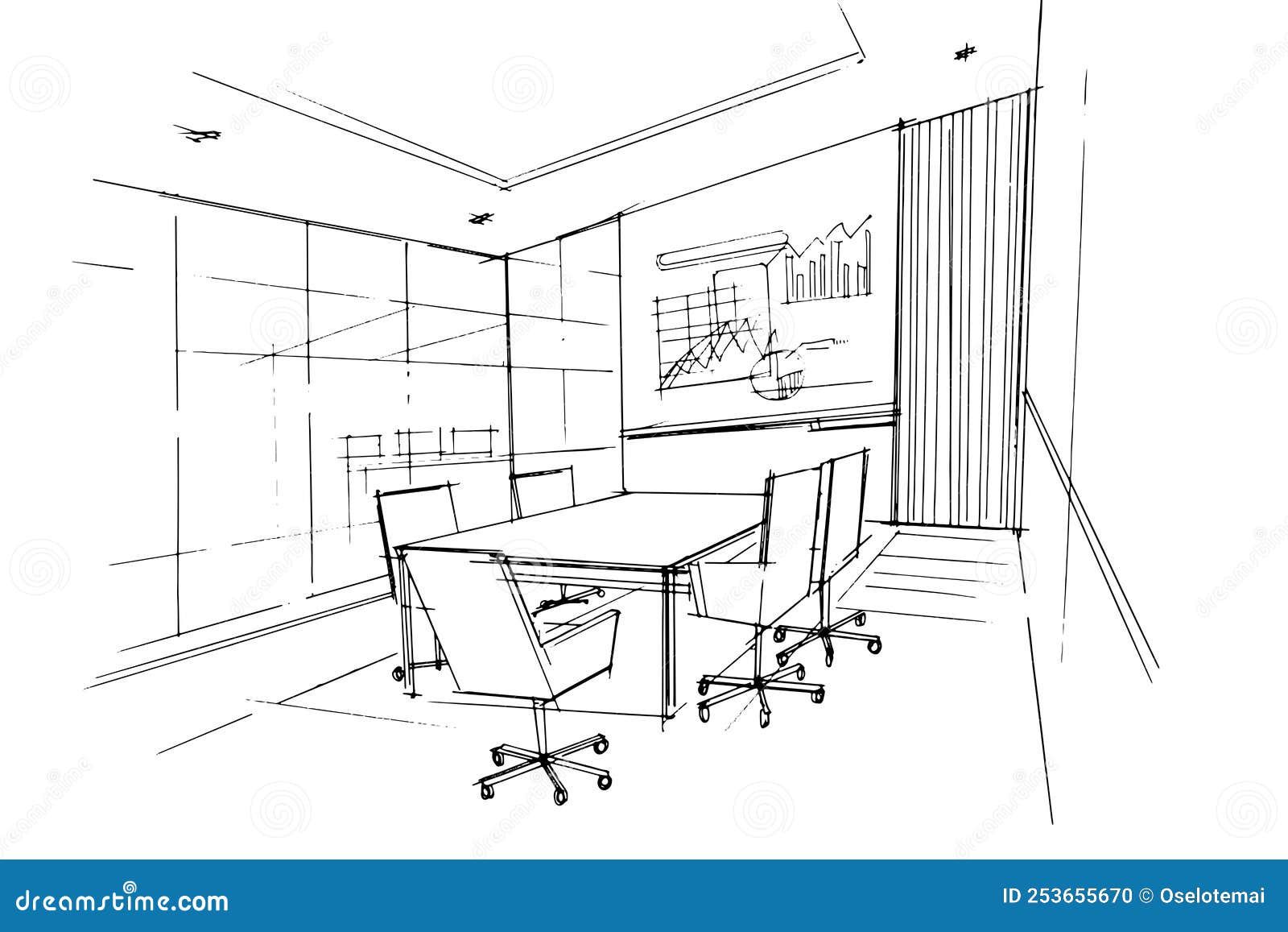 Meeting Room Space in the Office Sketch Drawing,Modern Design,vector ...