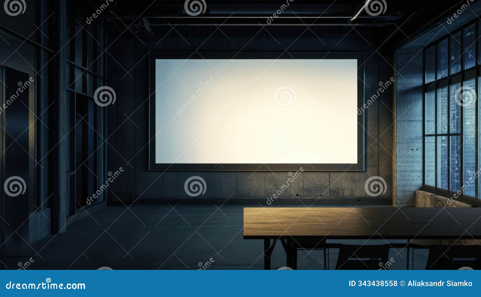 Meeting Room with Table Projection Screen Large Window Blank Frame ...