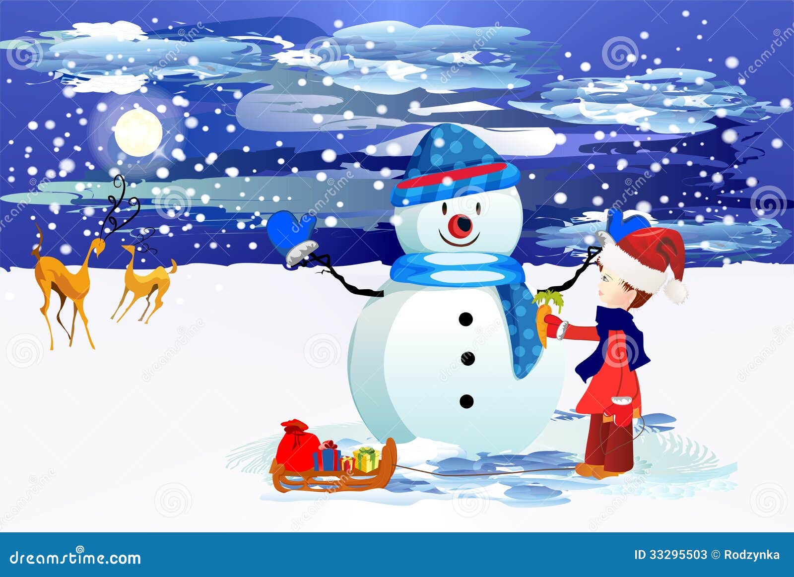 Meeting with snowmen stock illustration. Illustration of gifts - 33295503