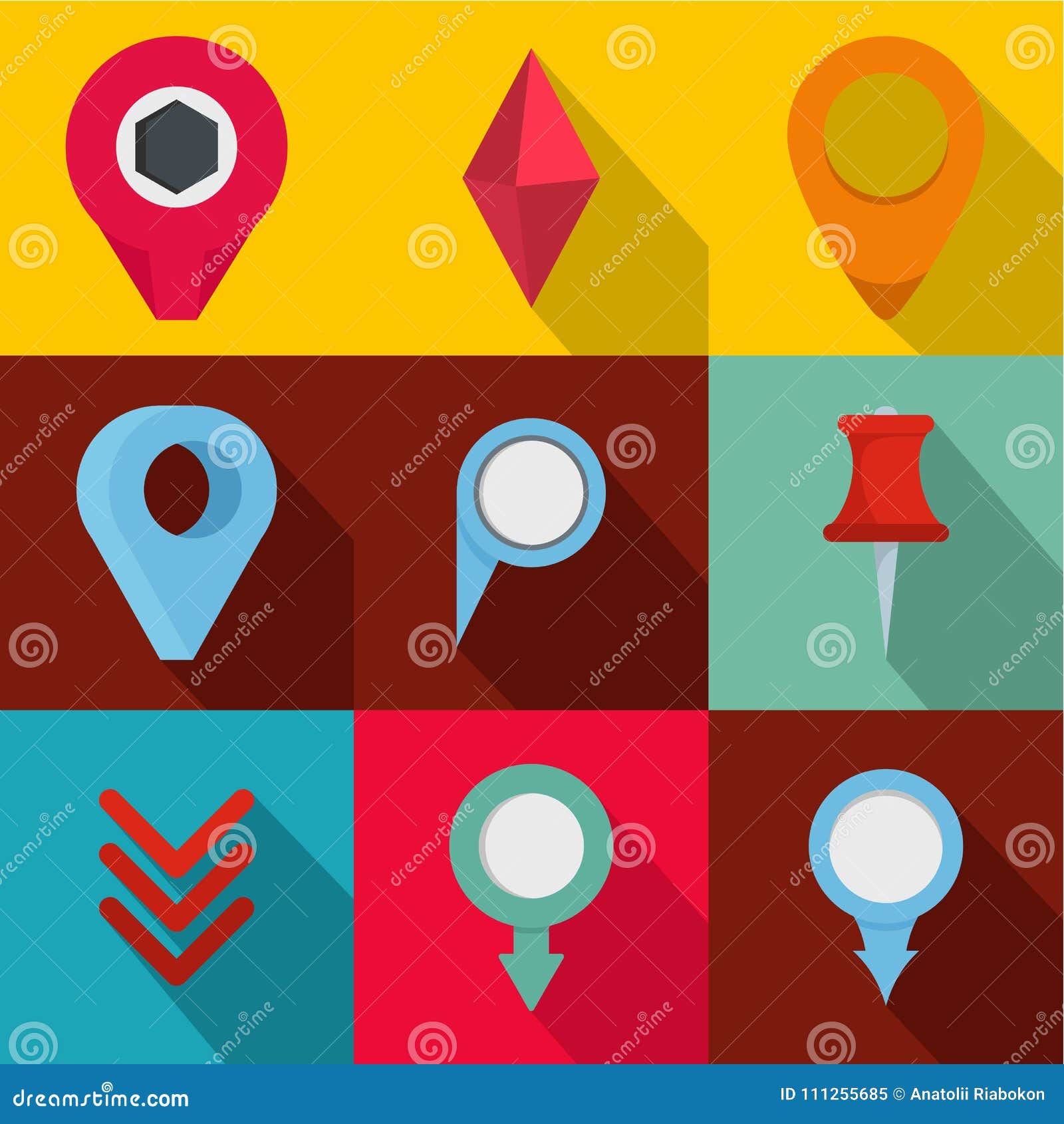 Meeting Spot Icons Set, Flat Style Stock Vector - Illustration of ...