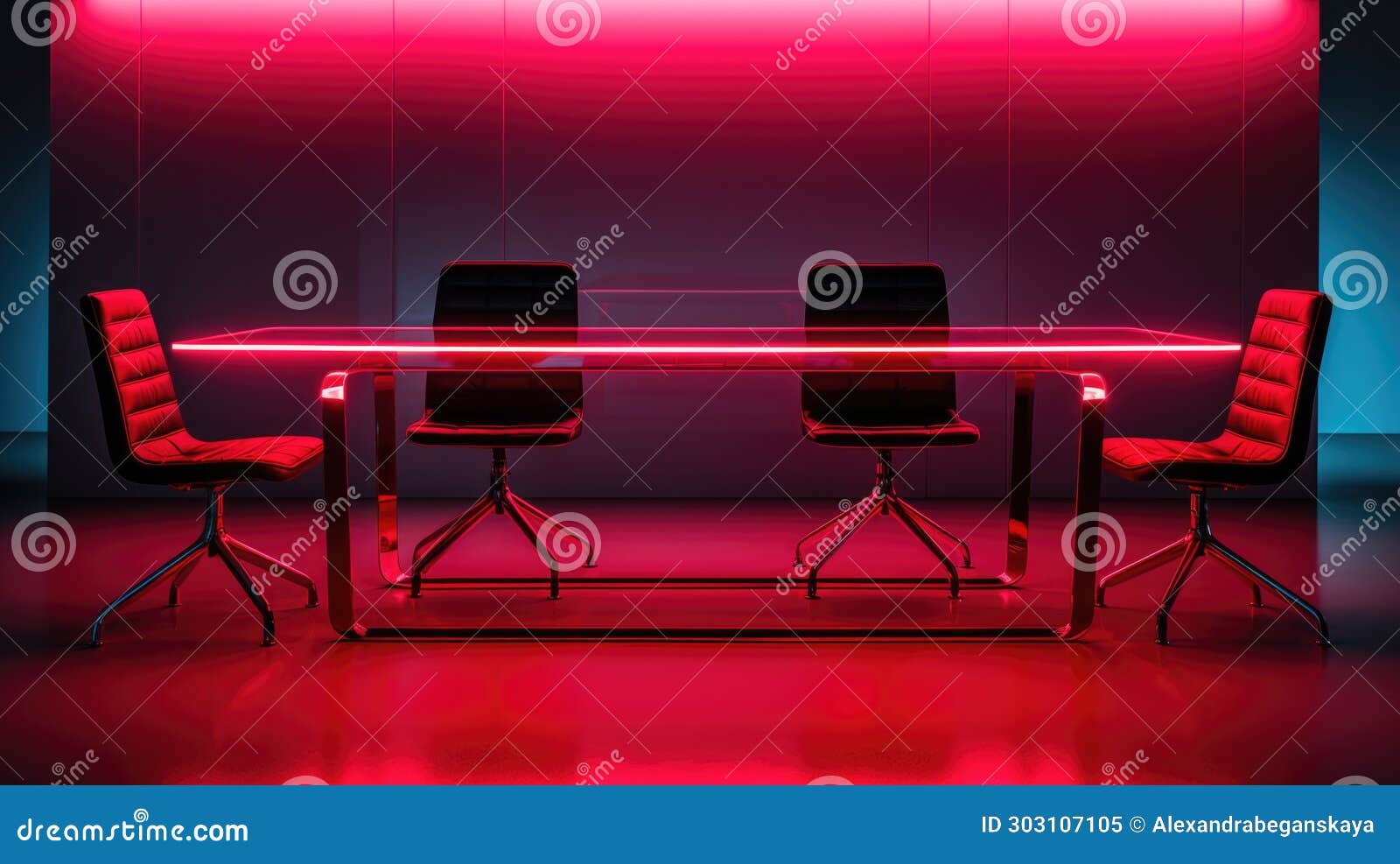 Meeting Table with Red Neon Lighting in the Office Stock Illustration ...