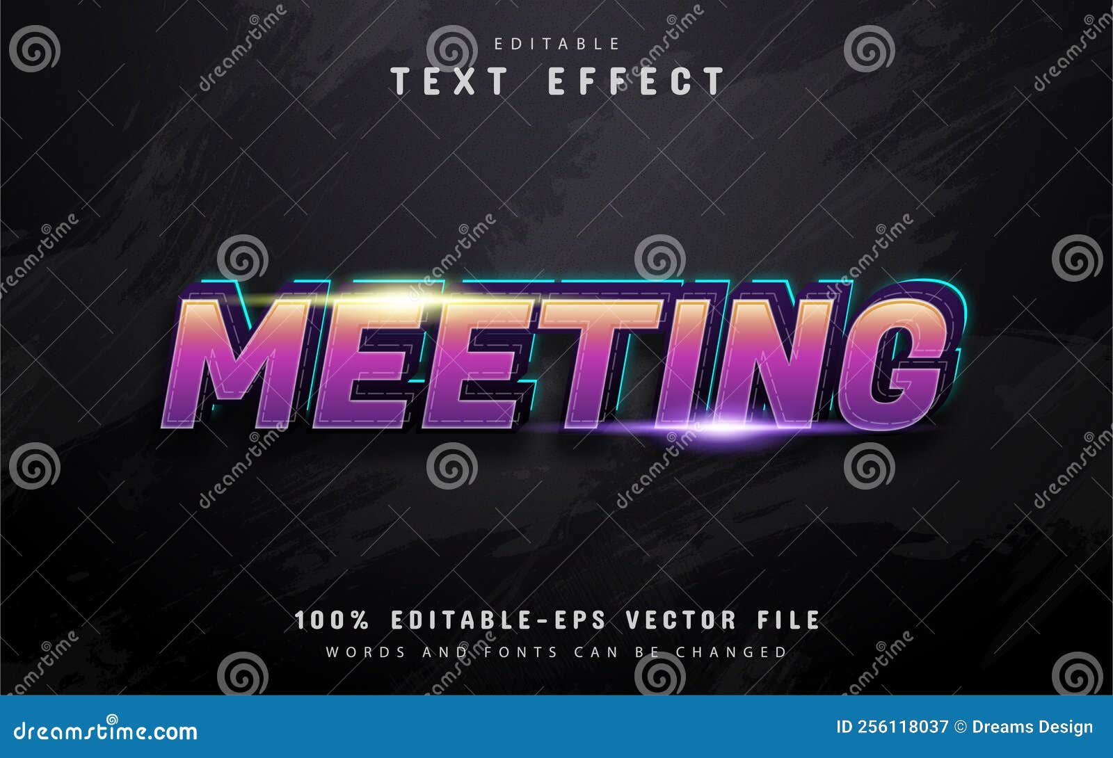 Meeting Text, 3d Purple Gradient Style Text Effect Stock Vector ...