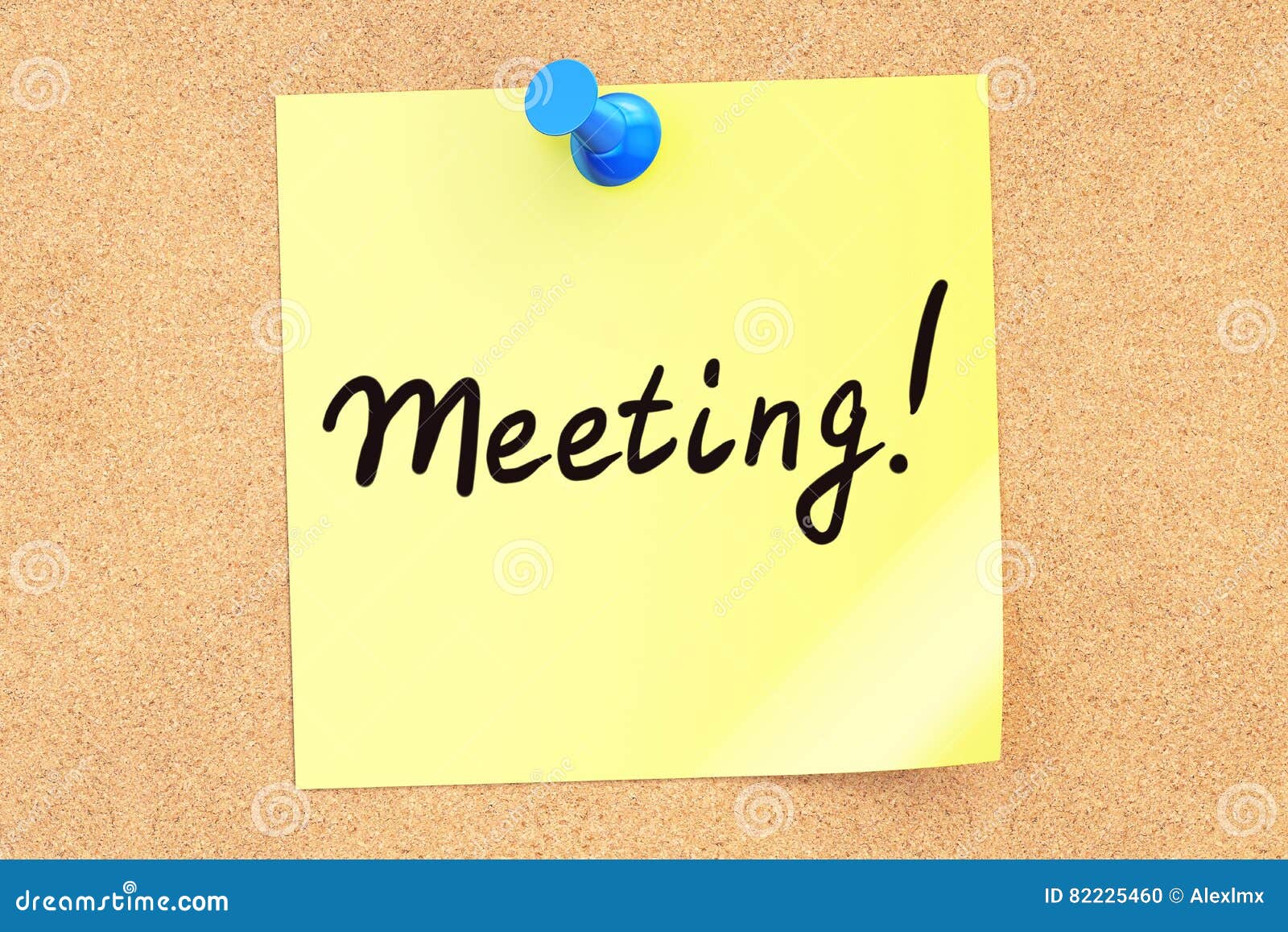 Meeting! Text on a Sticky Note Pinned To a Corkboard. 3D Rendering ...
